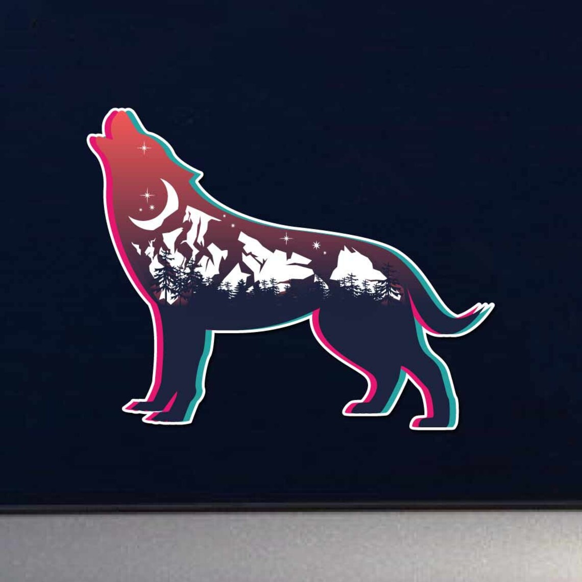 Retro Style Glitch Howling Wolf Silhouette With Mountains - Etsy