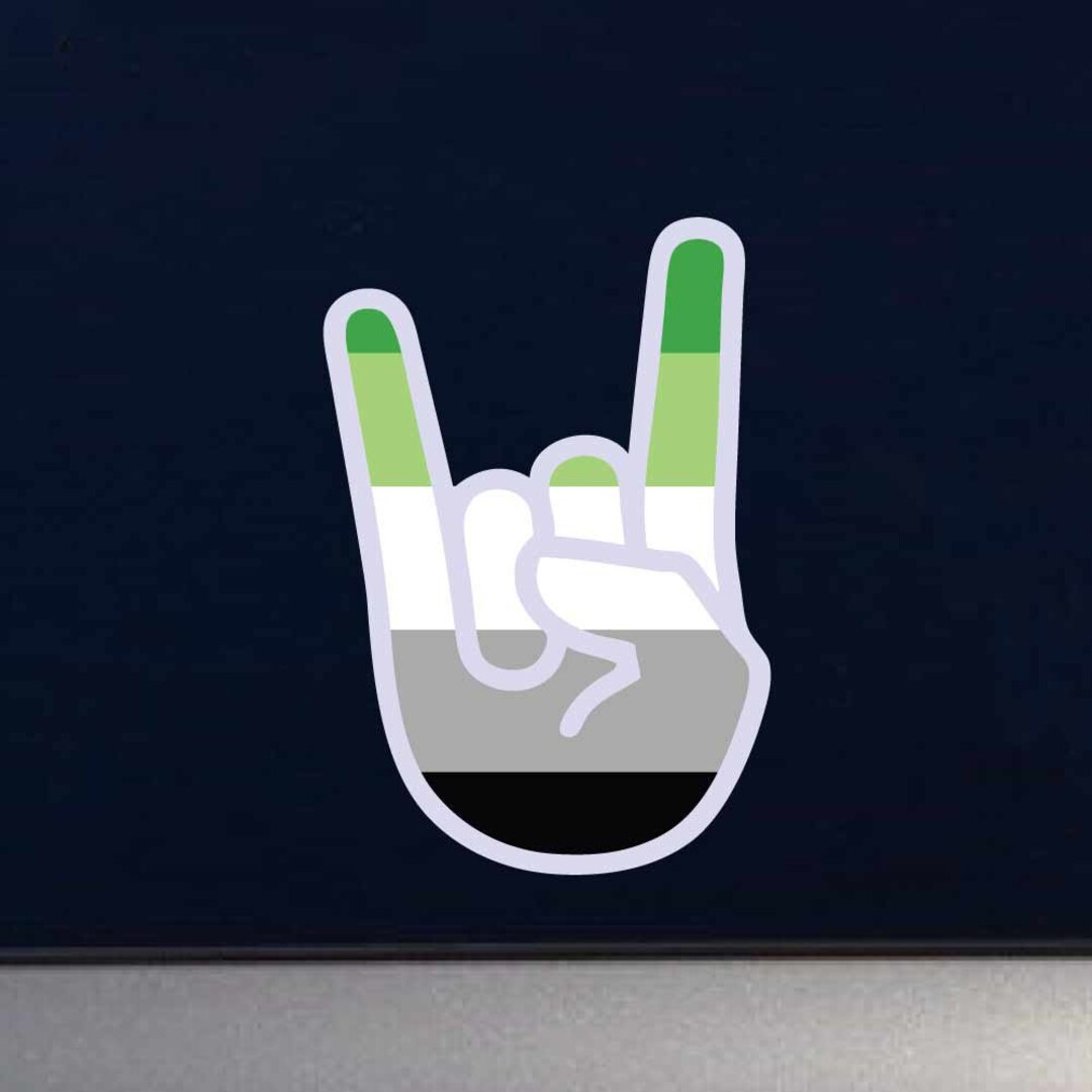 Aromantic Rocker, Sign of the Horns Hand Emoji Flag - LGBTQ+ Pride ...