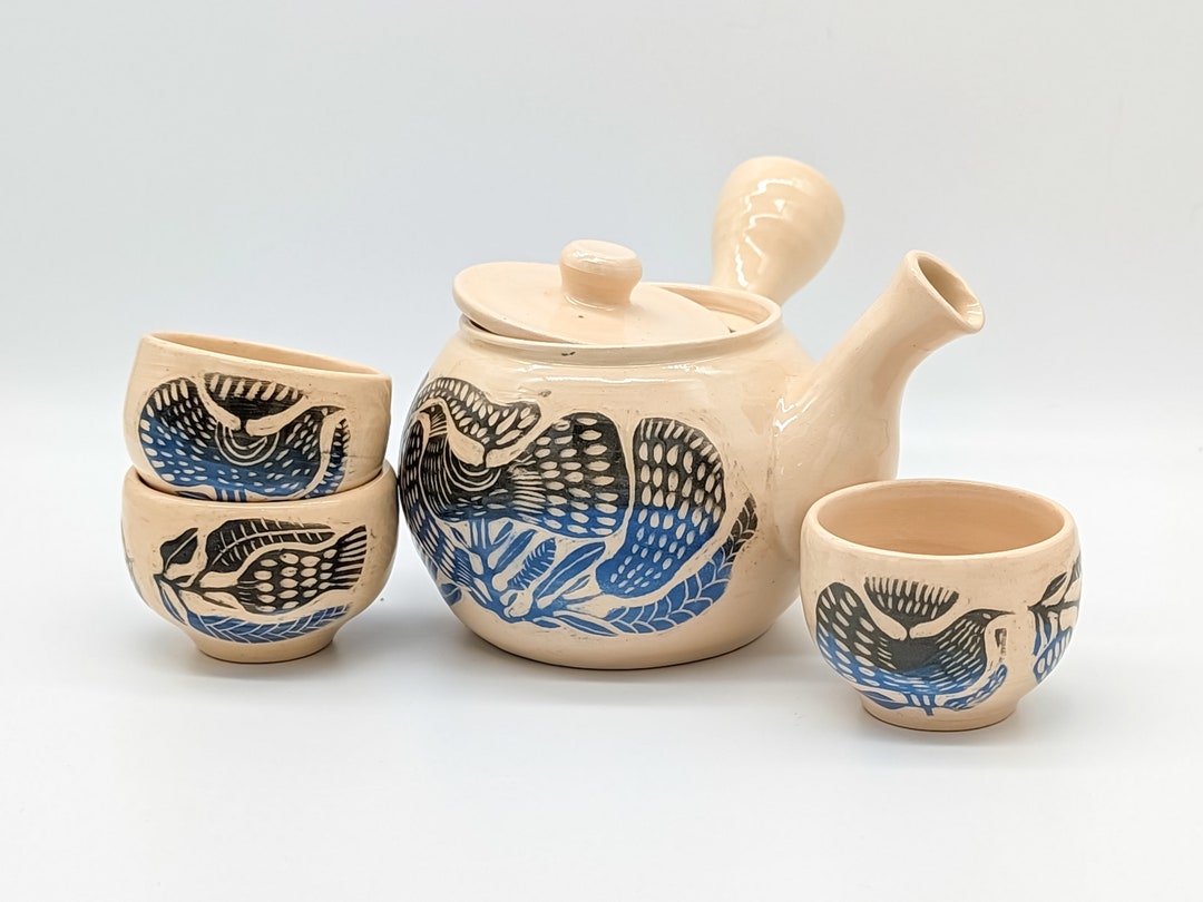 Pottery Teapot 13oz and Bowls Set Ukrainian Sgraffito Set for Tea ...