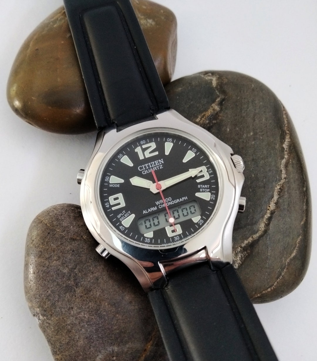 CITIZEN Sports Chronograph WR100 Quartz Watch Stop Watch Timer Boxed ...