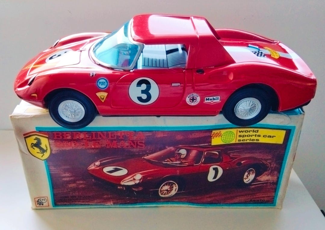 Vintage Tin Friction FERRARI BERLINETTA 250 Le Mans, Asahi, Japan 11"n ...