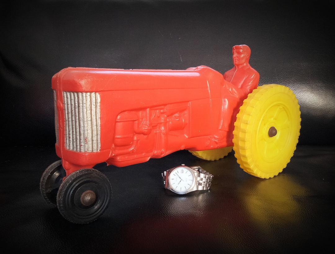 Large Vintage Tractor 1960's Red Yellow Plastic 14 Farm Tractor Empire ...