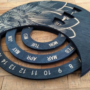 Wooden Hand Crafted Perpetual Calendar Yearly Rotating Day Date Month ...