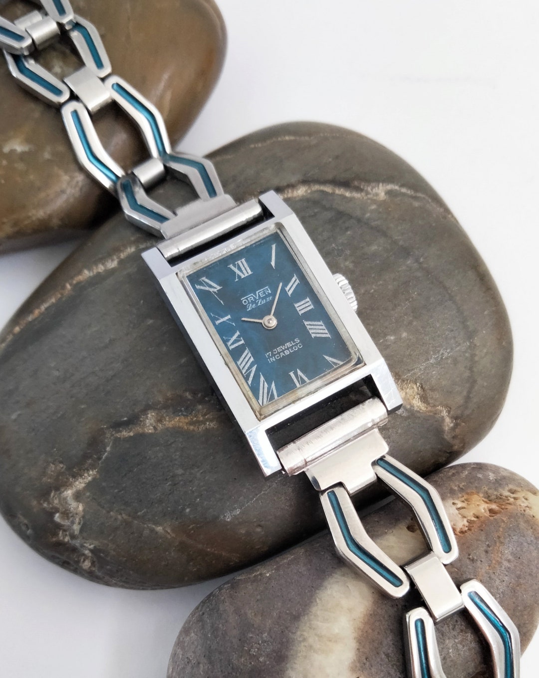 Vintage Swiss ORVEN Wristwatch Blue Dial Vintage Ladies Woman's Watch ...