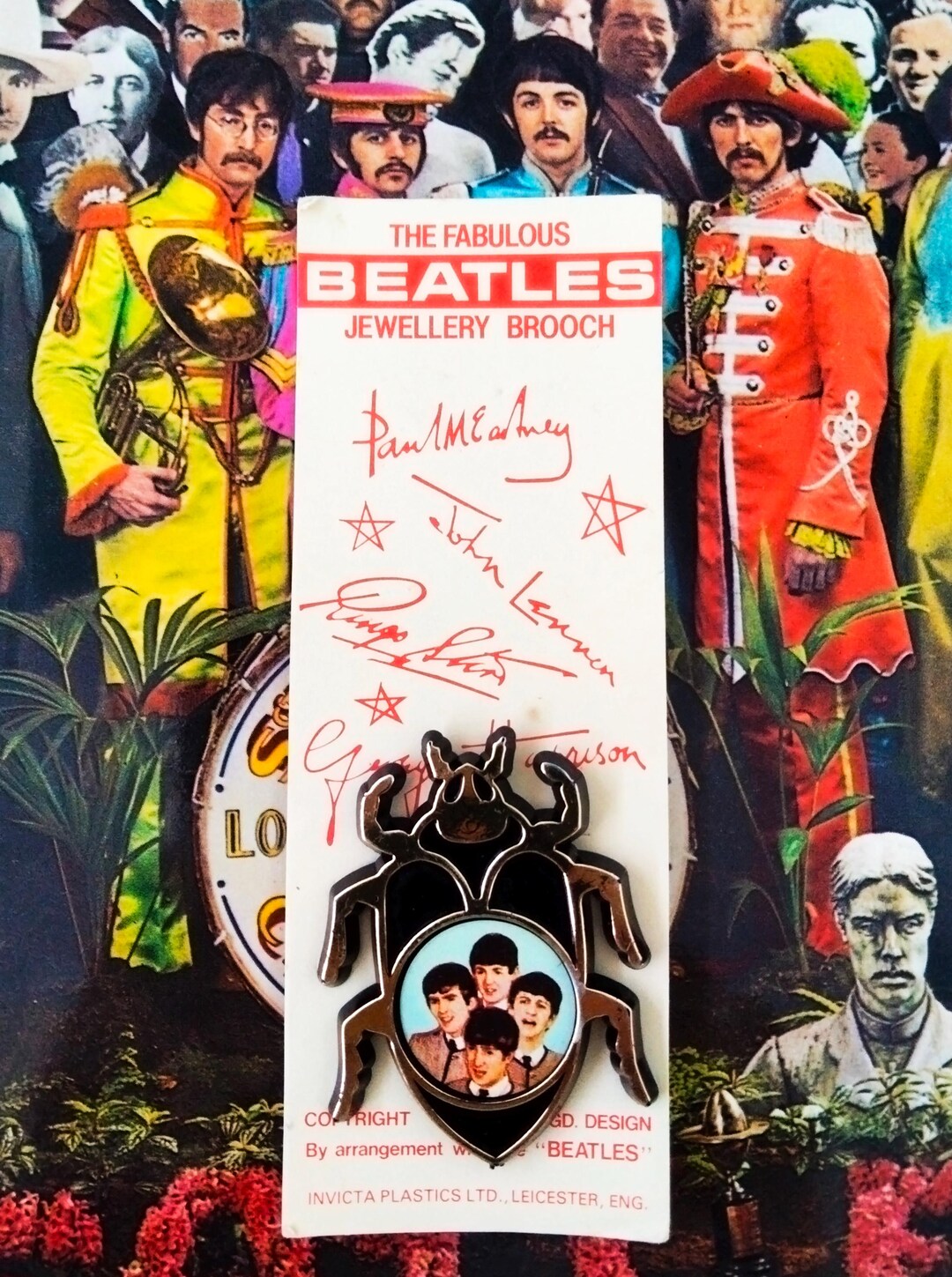 Vintage Beatles Badge Plastic 'beetle' Brooch Pin Invicta England ...