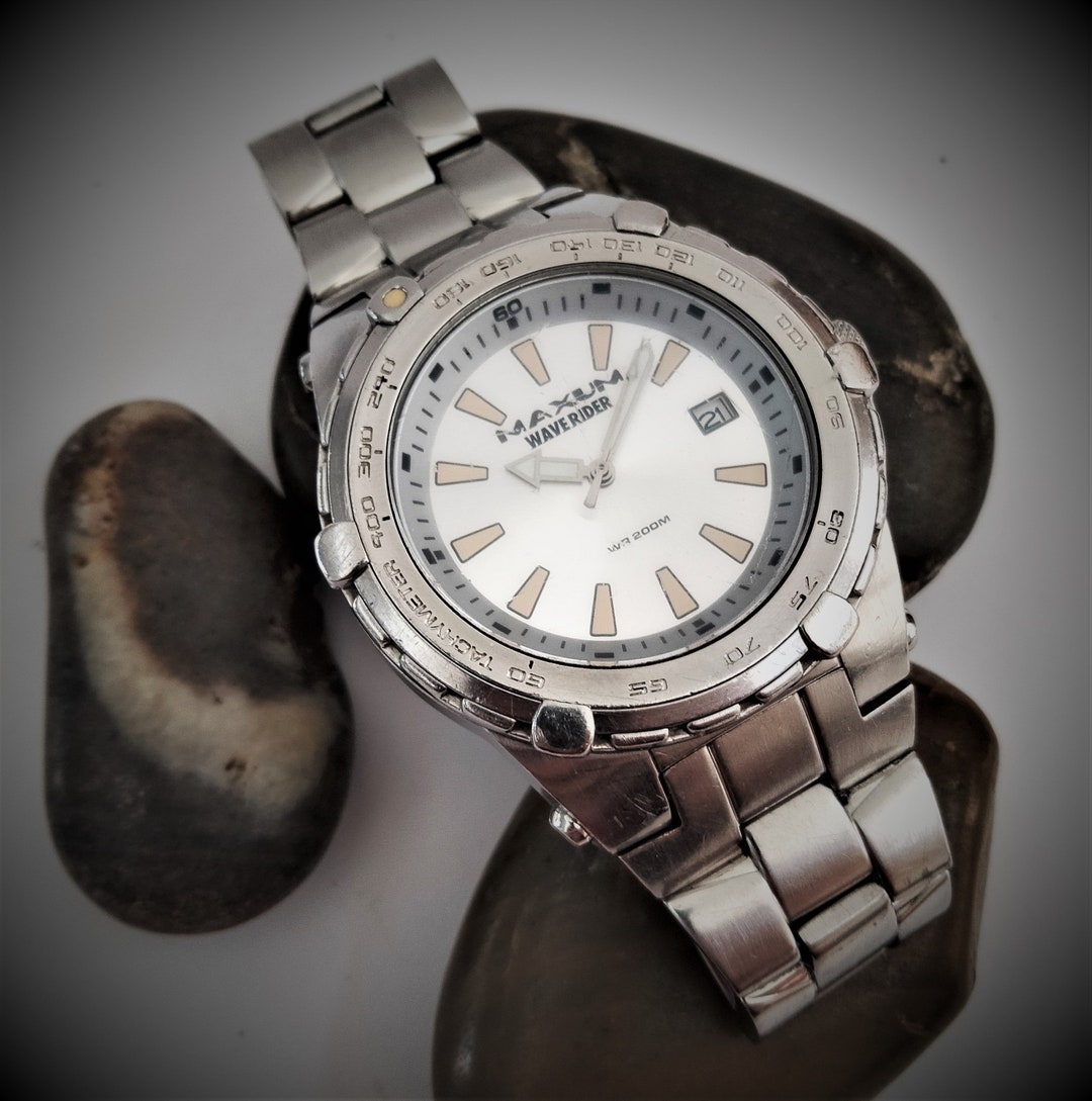 MAXUM WAVERIDER 200m Steel Sports Quartz Tachymeter Watch Date - Etsy