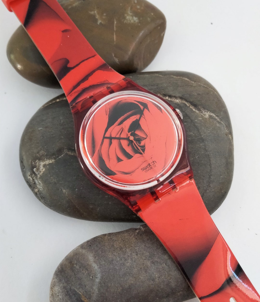 Vintage Swatch Watch RED ROSE Flower Dial 1990's - Etsy