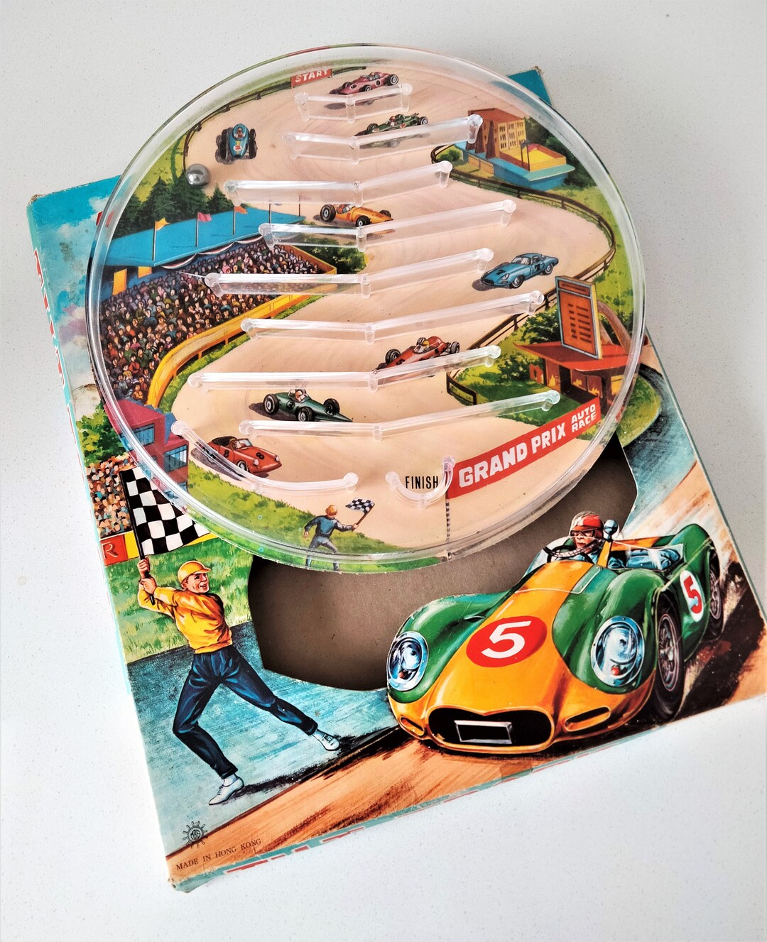 VIDEO* Vintage "tilt Track" Grand Prix Bagatelle Toy Racing Game ...