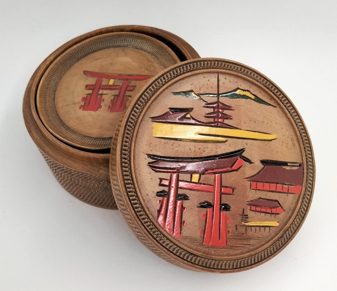 Vintage Japanese Temple Bamboo Lacquer Drink Coasters Place - Etsy