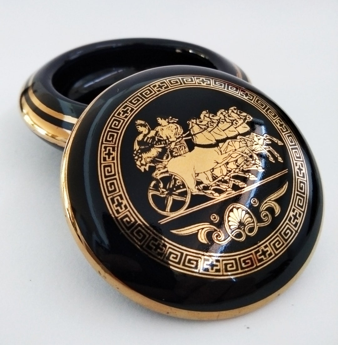 Vintage Etruscan Ware Grecian Pot 24K Gold Blue Gold Ceramic Greek ...