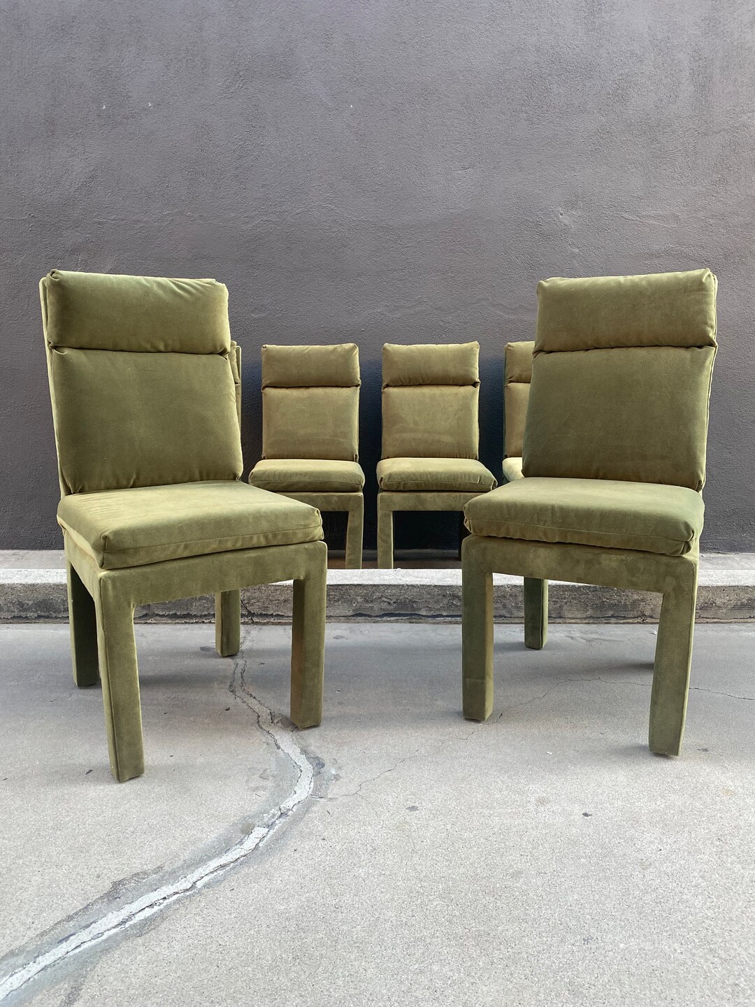 Set of 6 Postmodern Parsons Chairs in Moss Green new Upholstery - Etsy
