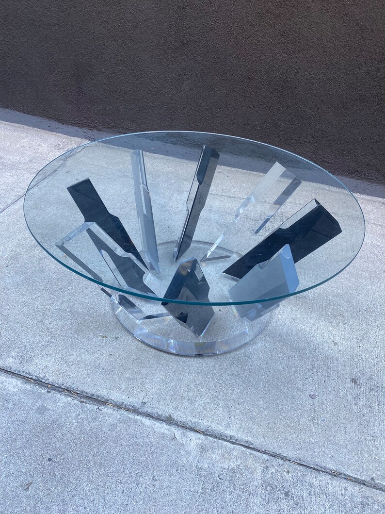 Postmodern Lucite & Glass Round Coffee Table - Etsy