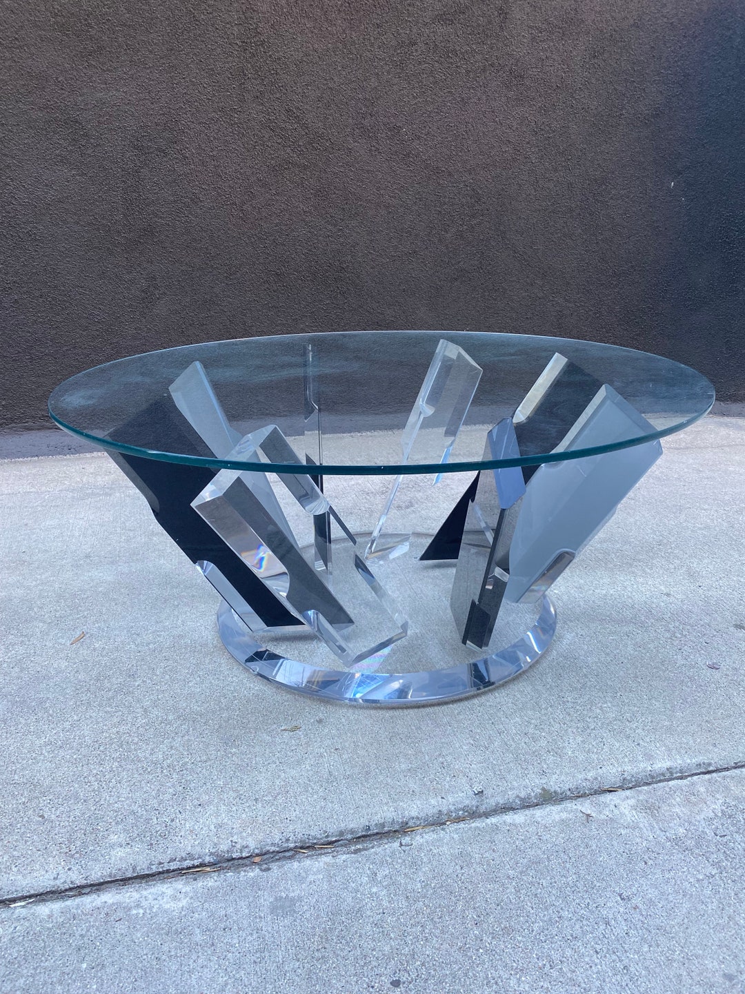 Postmodern Lucite & Glass Round Coffee Table - Etsy