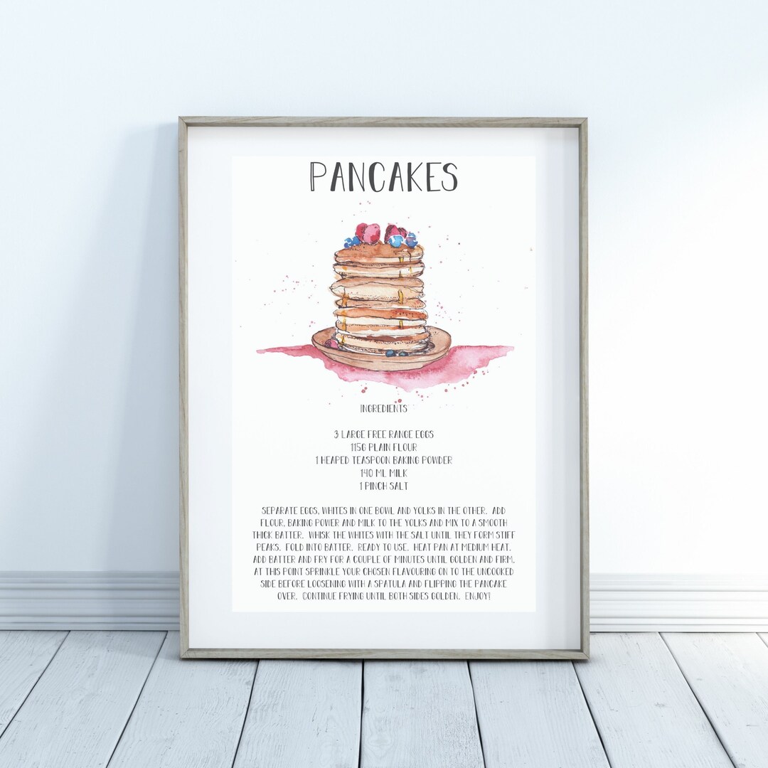 Recipe Print , A4 Print, **UNFRAMED** Pancake Print, Art, Wall Decor ...