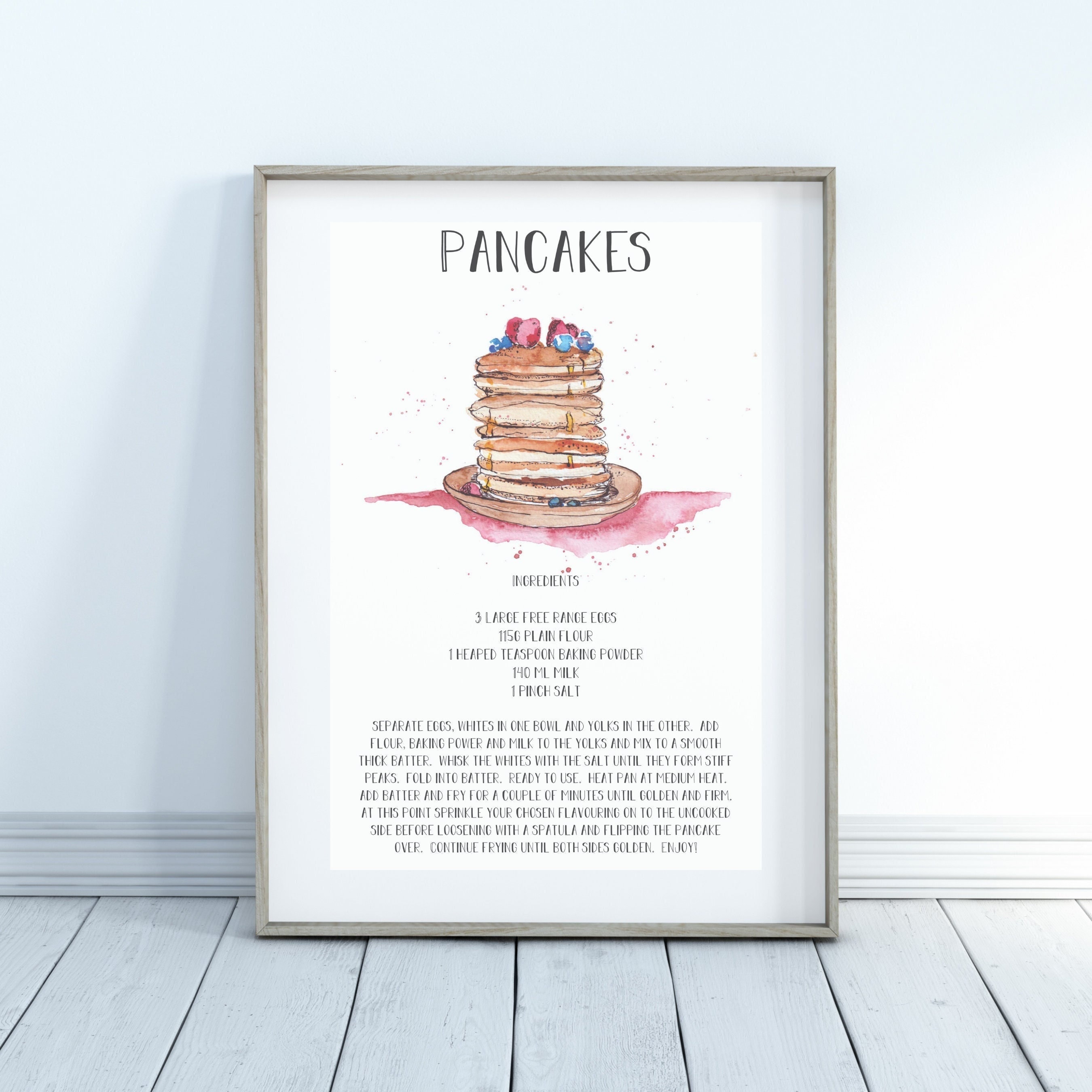 Recipe Print A4 Print UNFRAMED Pancake Print Art Wall - Etsy