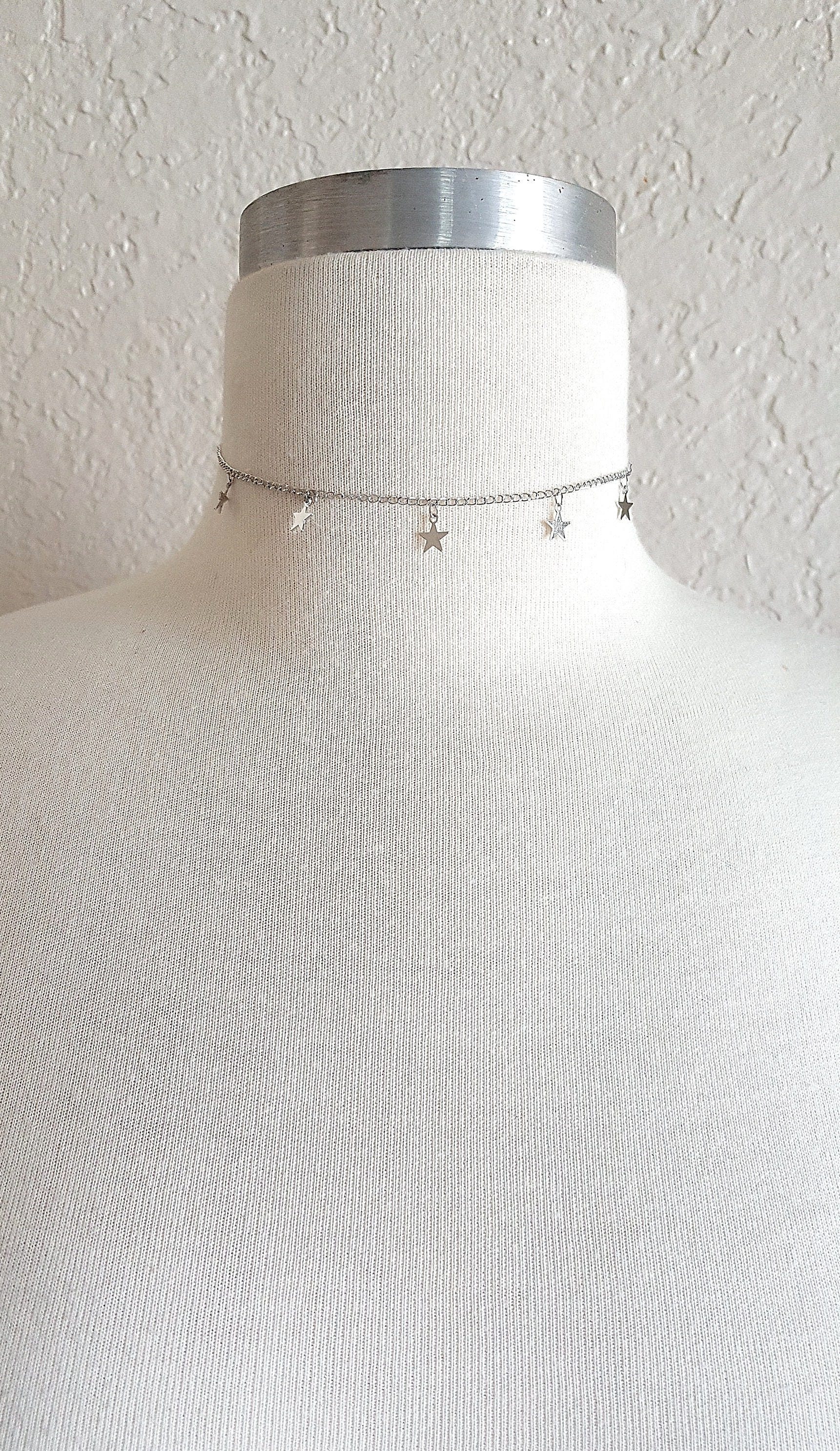Star Dangle Silver Choker,dainty Star Choker Necklace,starburst Geo ...