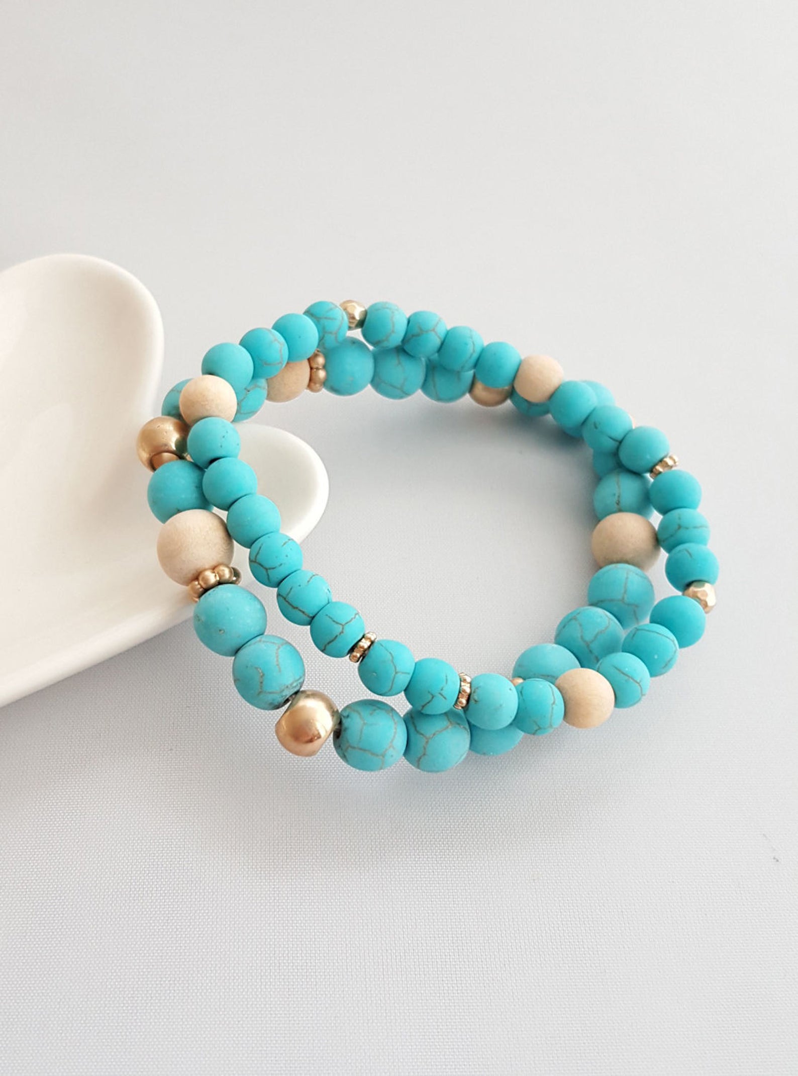 Turquoise Marble Bead Bracelet Set: Boho Stone Bracelets - Etsy