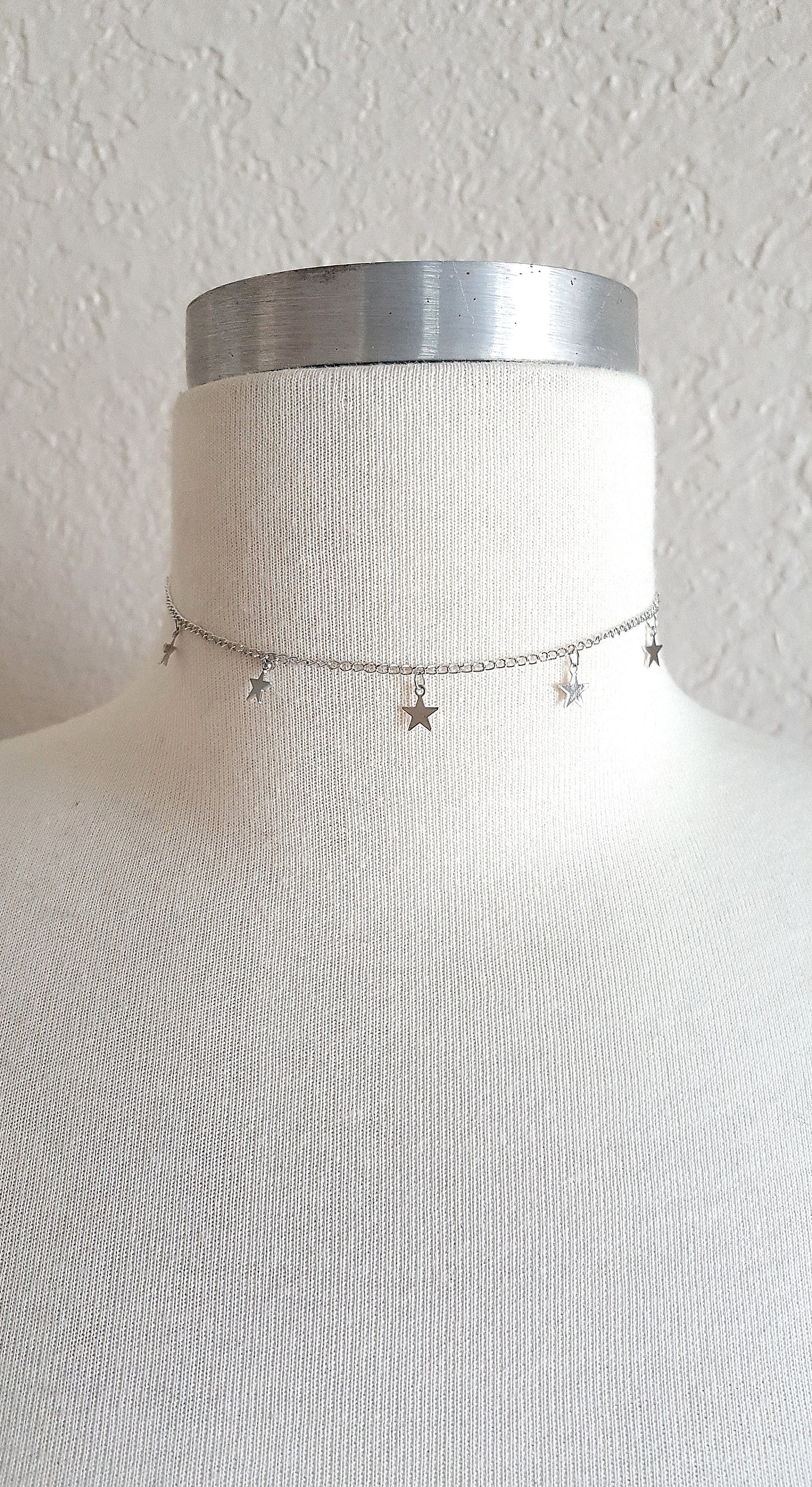 Star Dangle Silver Choker,dainty Star Choker Necklace,starburst Geo ...