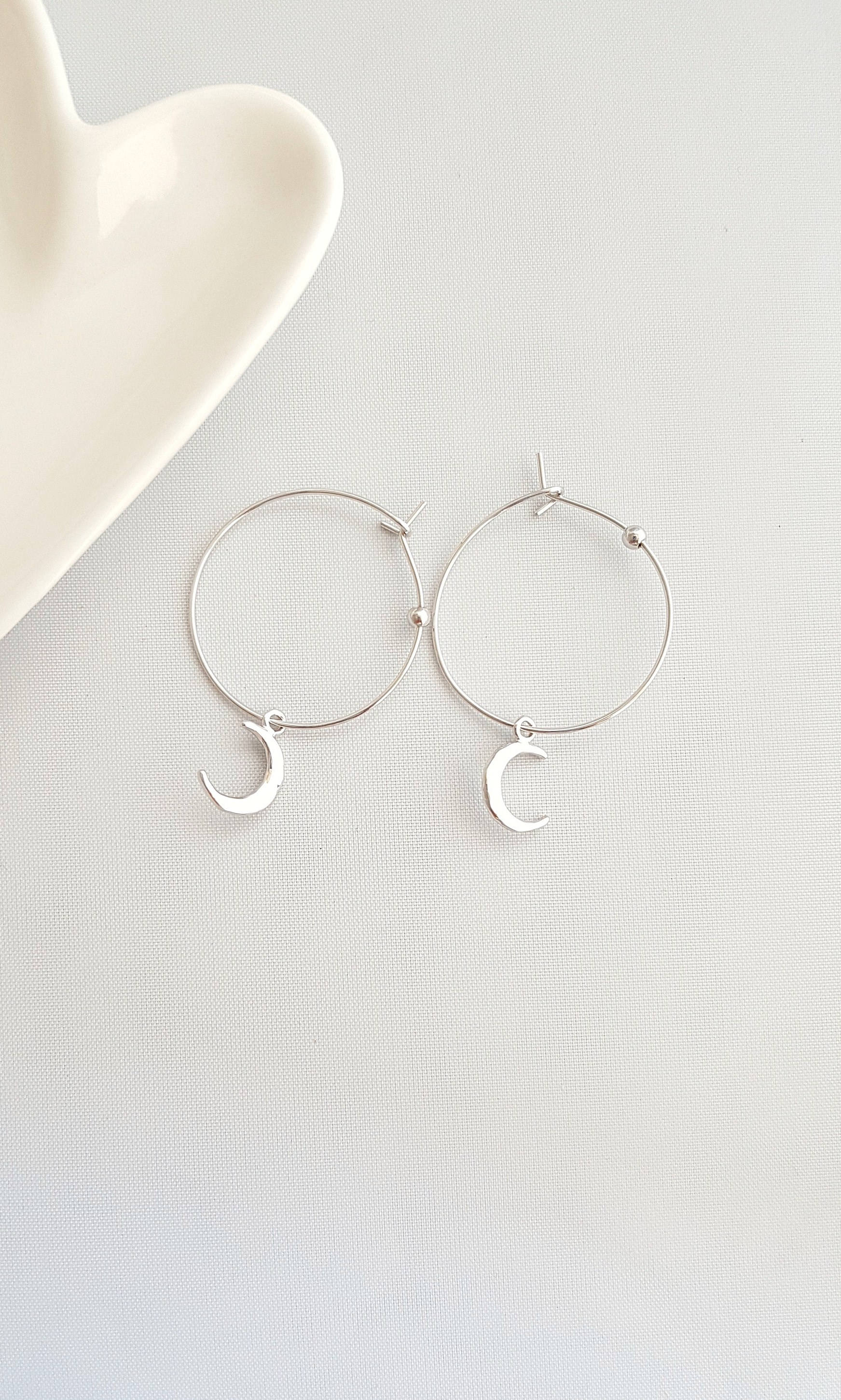 Silver Crescent Moon Hoop Earrings: Hammered Design - Etsy