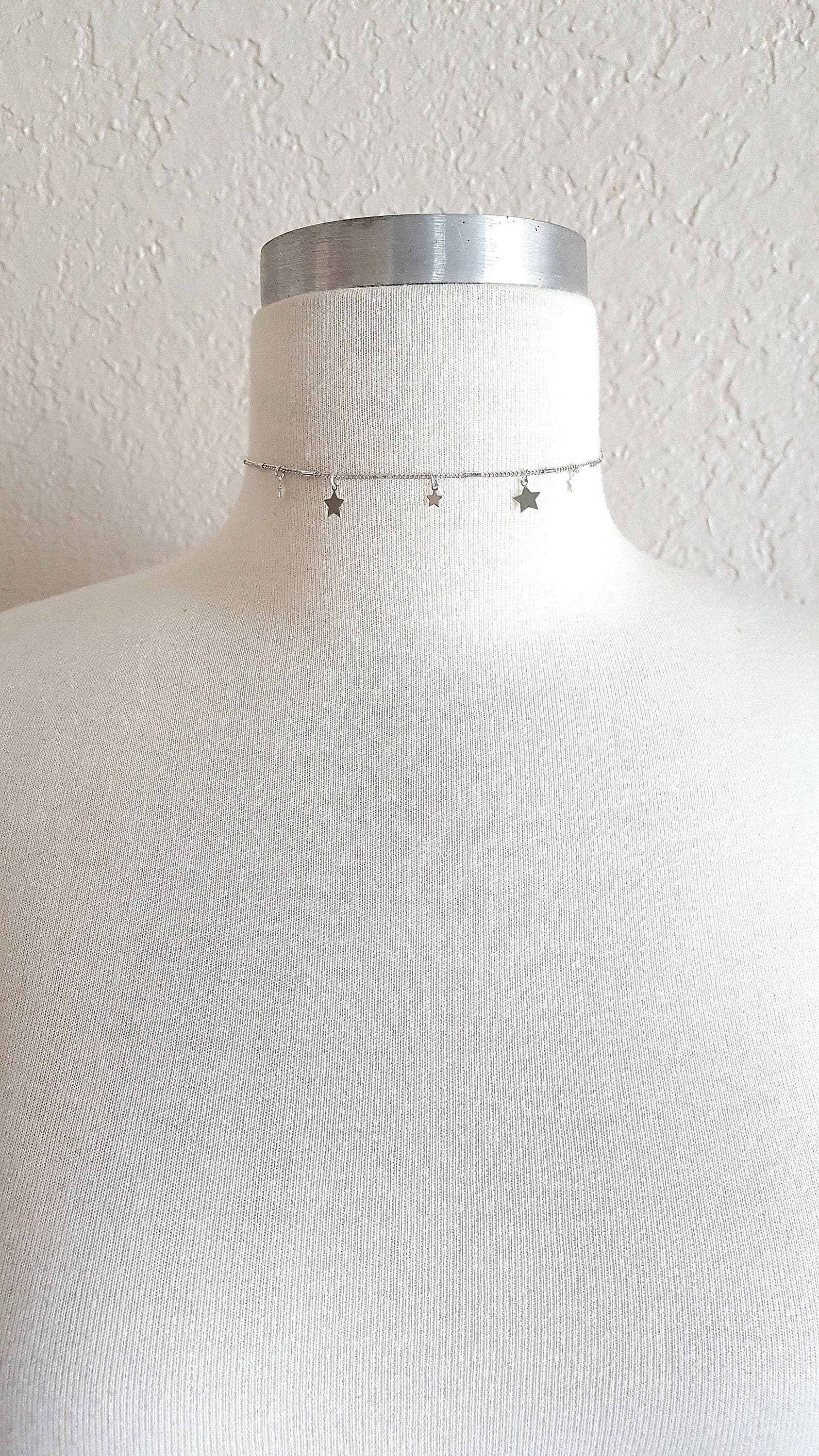 Dainty Star Choker Necklace,star Dangle Silver Choker,starburst Geo ...