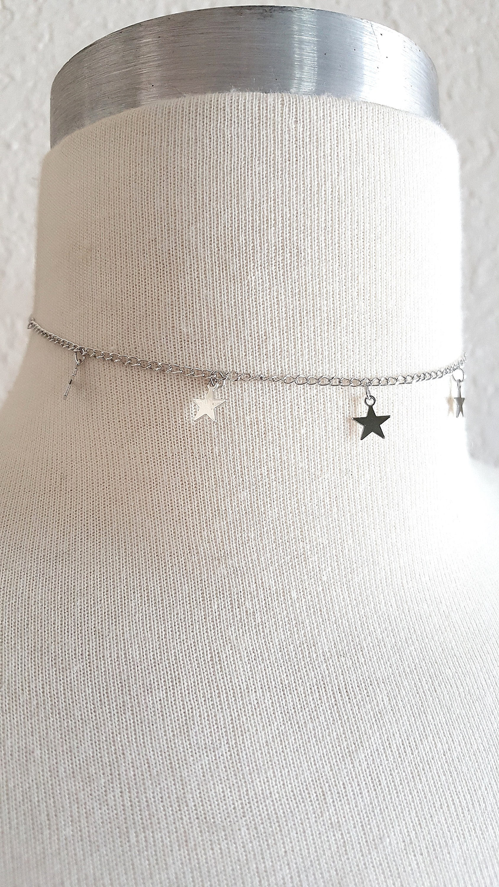 Star Dangle Silver Choker,dainty Star Choker Necklace,starburst Geo ...