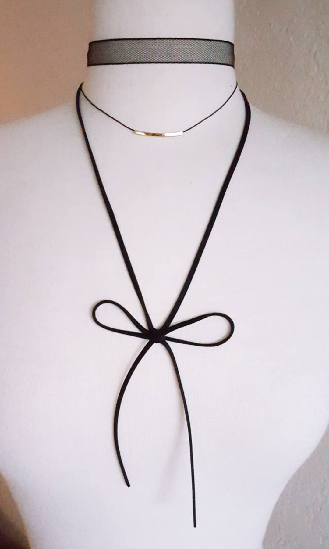 Triple Layered Mesh Strap Choker, Suede Layering Choker, Mesh Choker ...