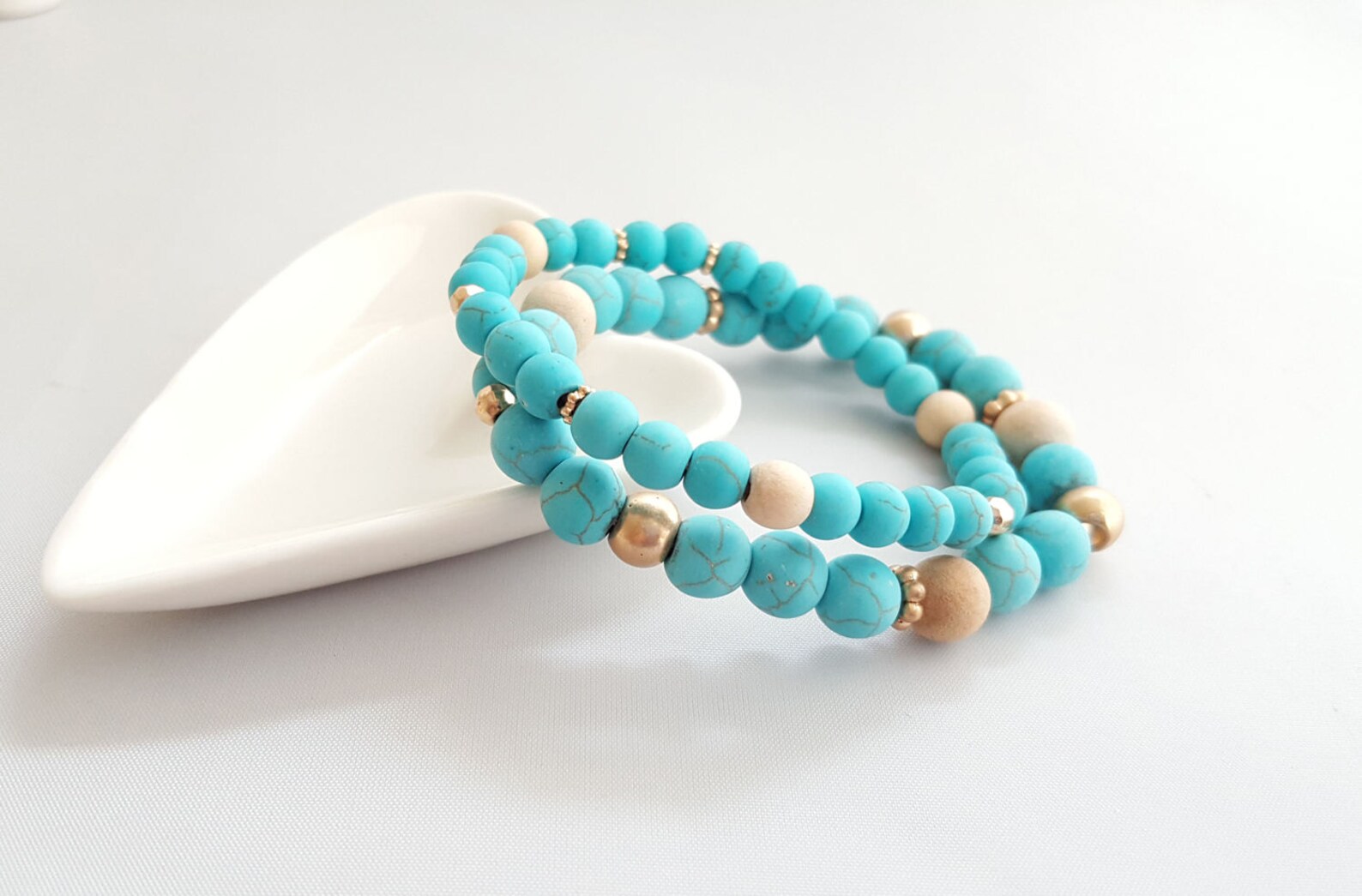 Turquoise Marble Bead Bracelet Set: Boho Stone Bracelets - Etsy