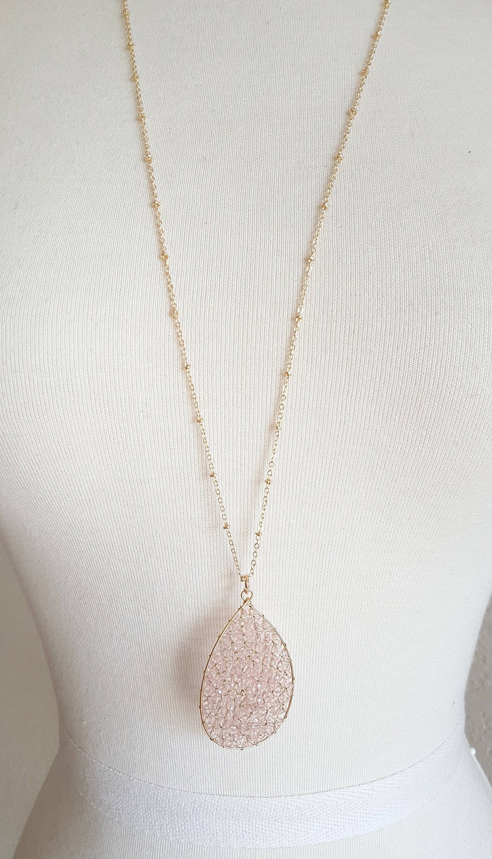 Tear Drop Blush Bead Necklacesblush Tear Drop Necklacebead - Etsy