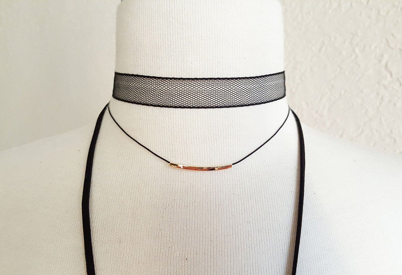 Triple Layered Mesh Strap Choker, Suede Layering Choker, Mesh Choker ...