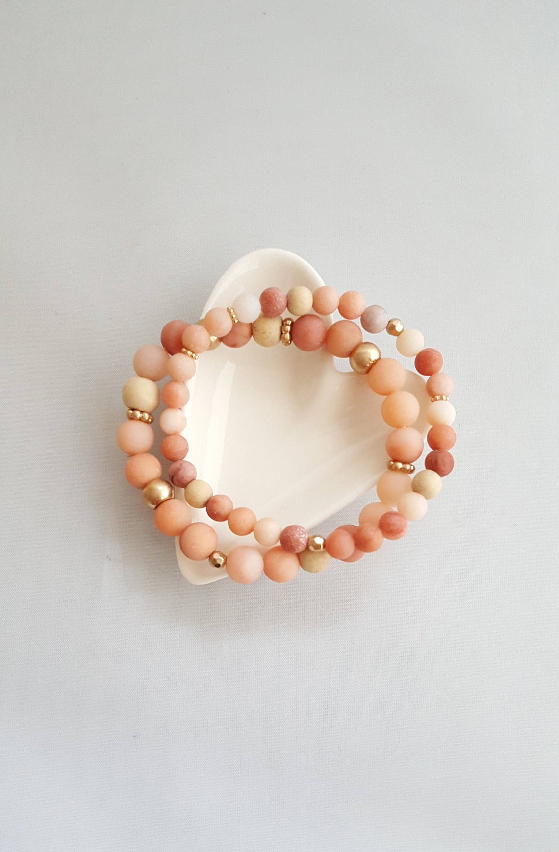 Peach Marble Bead Bracelet Set: Boho Stone Bracelets - Etsy