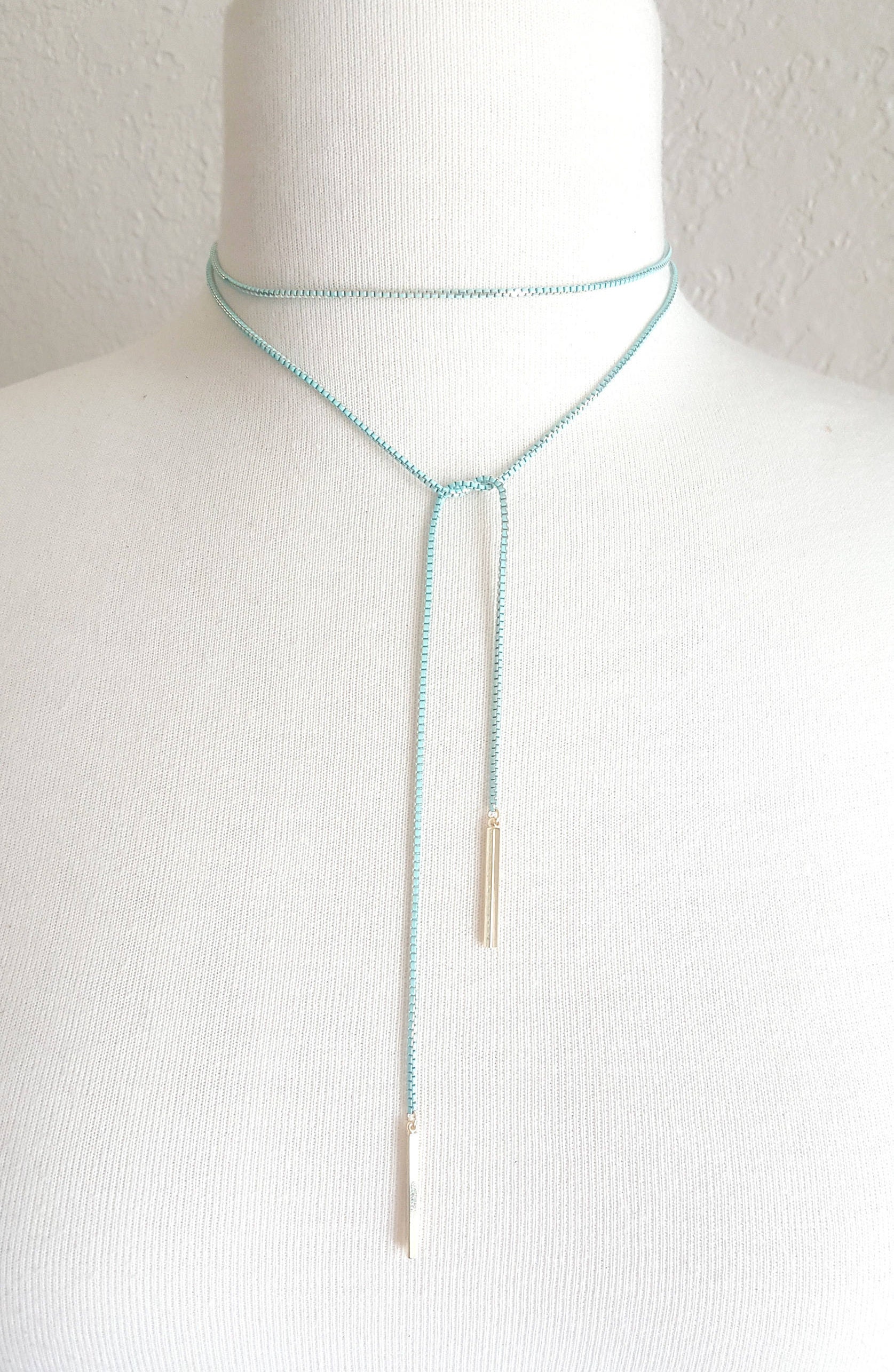 Lt Blue Chain Choker,lt Blue Wrap Choker,chain Choker,blue Choker,bar ...