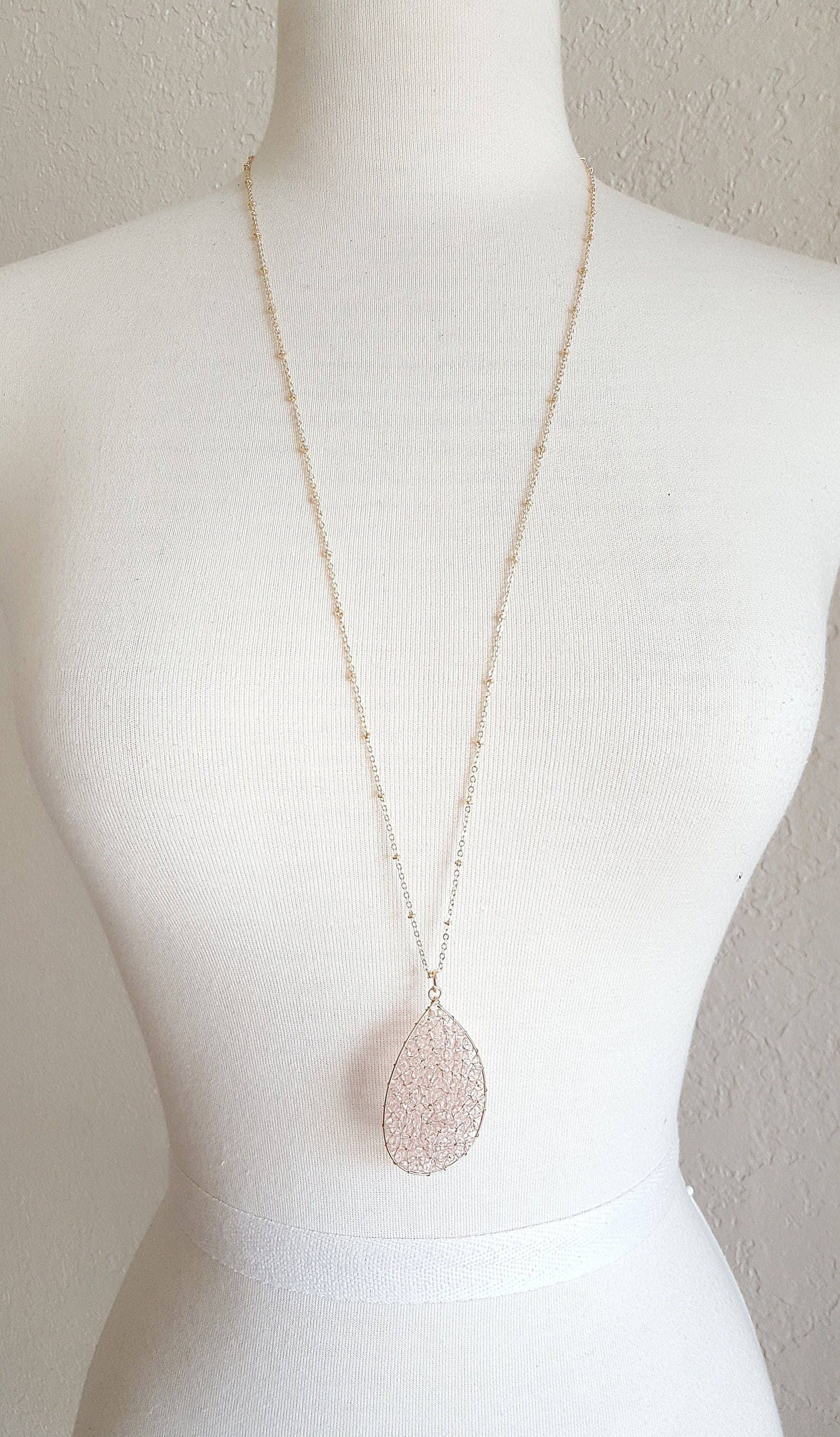 Tear Drop Blush Bead Necklacesblush Tear Drop Necklacebead - Etsy