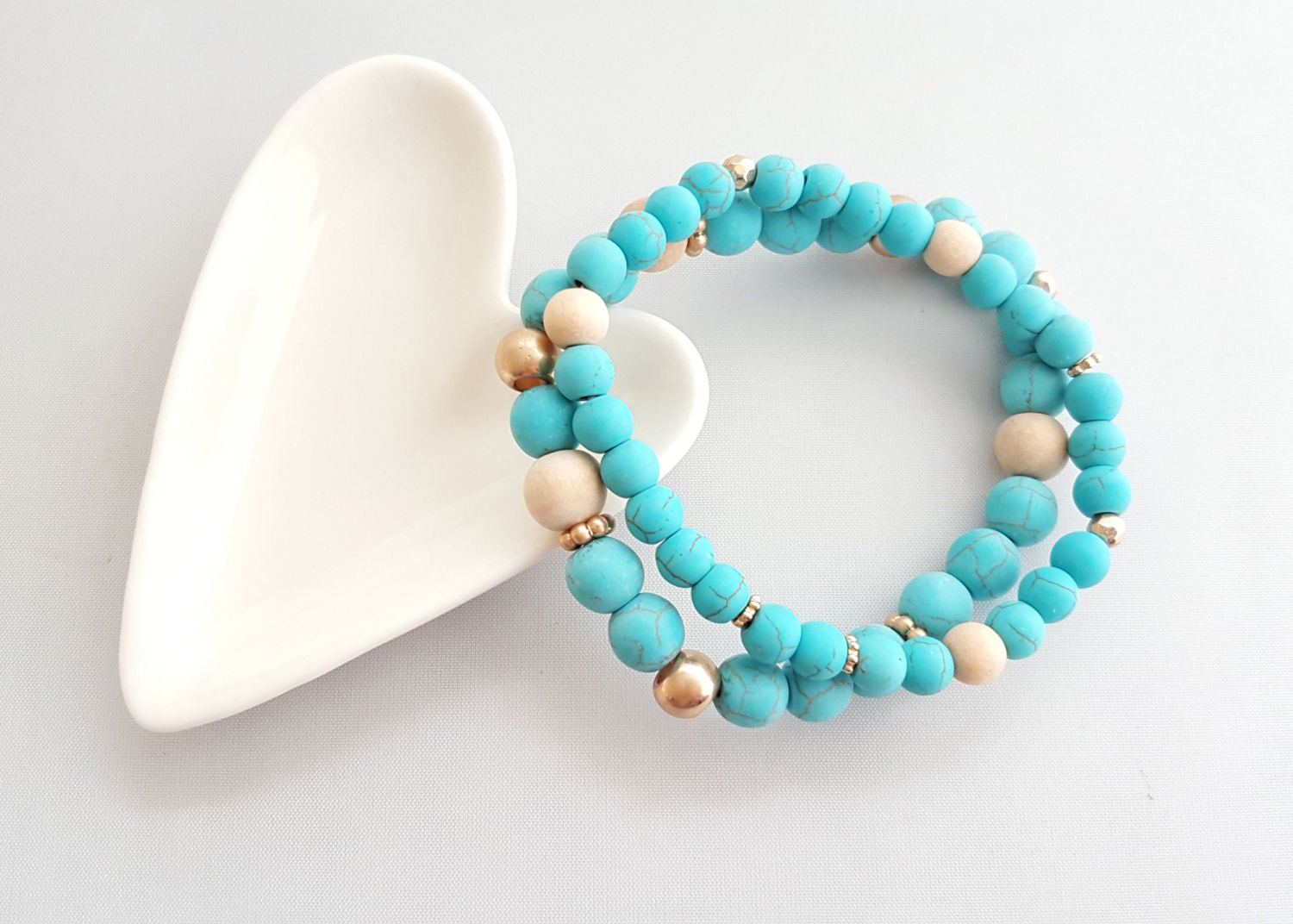 Turquoise Marble Bead Bracelet Set: Boho Stone Bracelets - Etsy