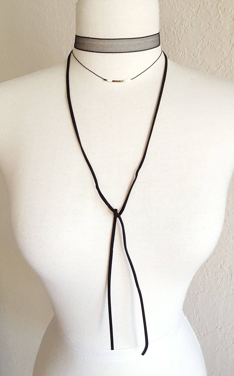 Triple Layered Mesh Strap Choker, Suede Layering Choker, Mesh Choker ...