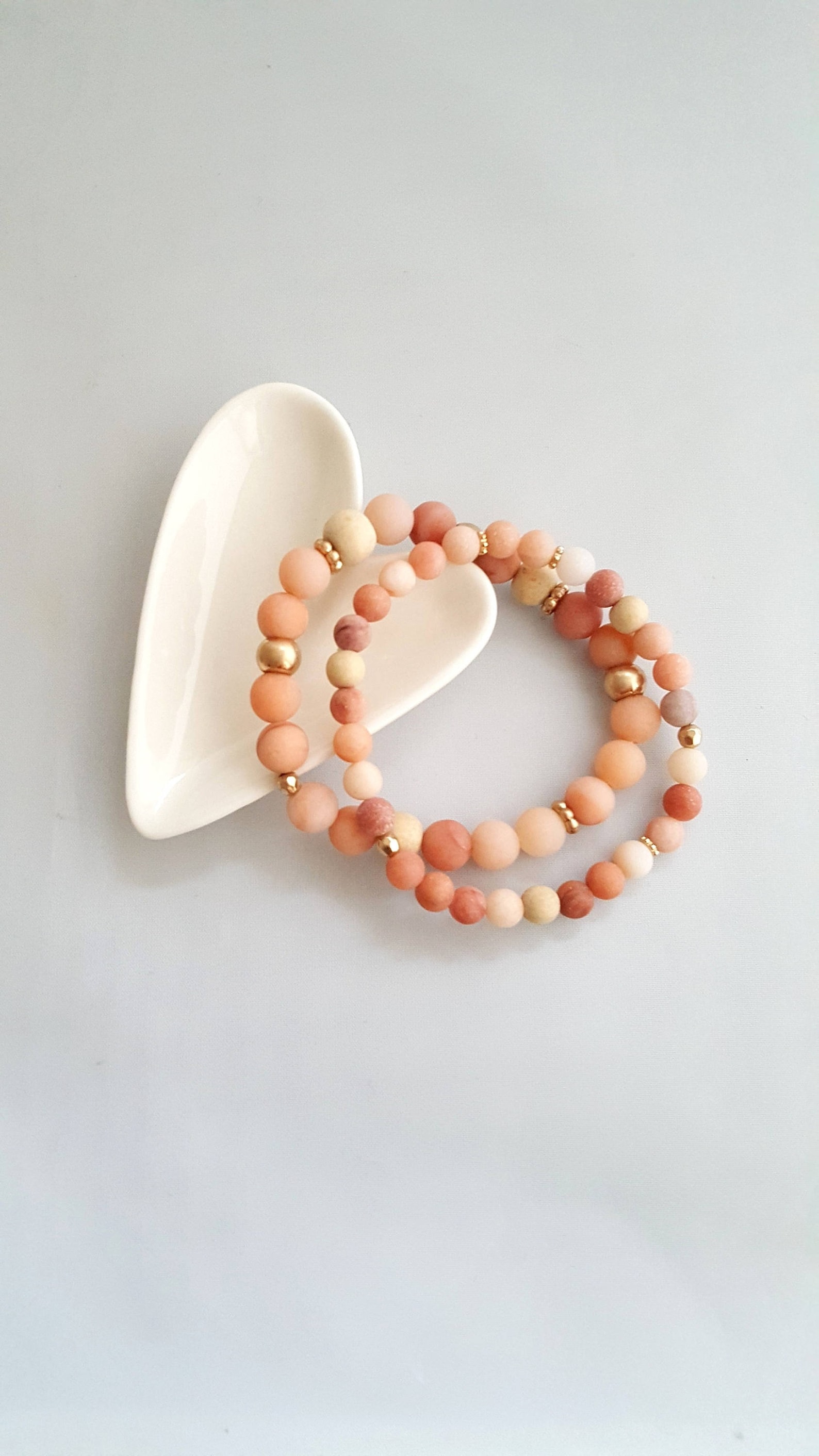 Peach Marble Bead Bracelet Set: Boho Stone Bracelets - Etsy