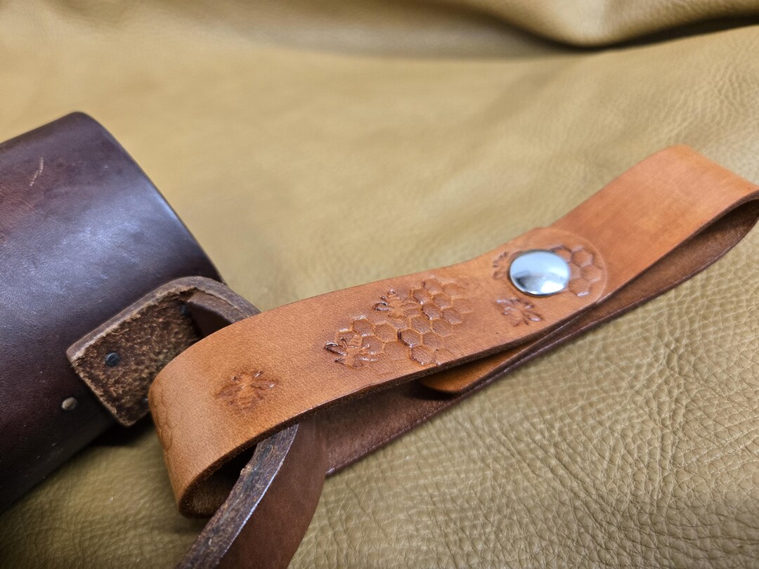 Embossed Genuine Leather Tankard Strap With Bee and Honey Comb Motif - Etsy