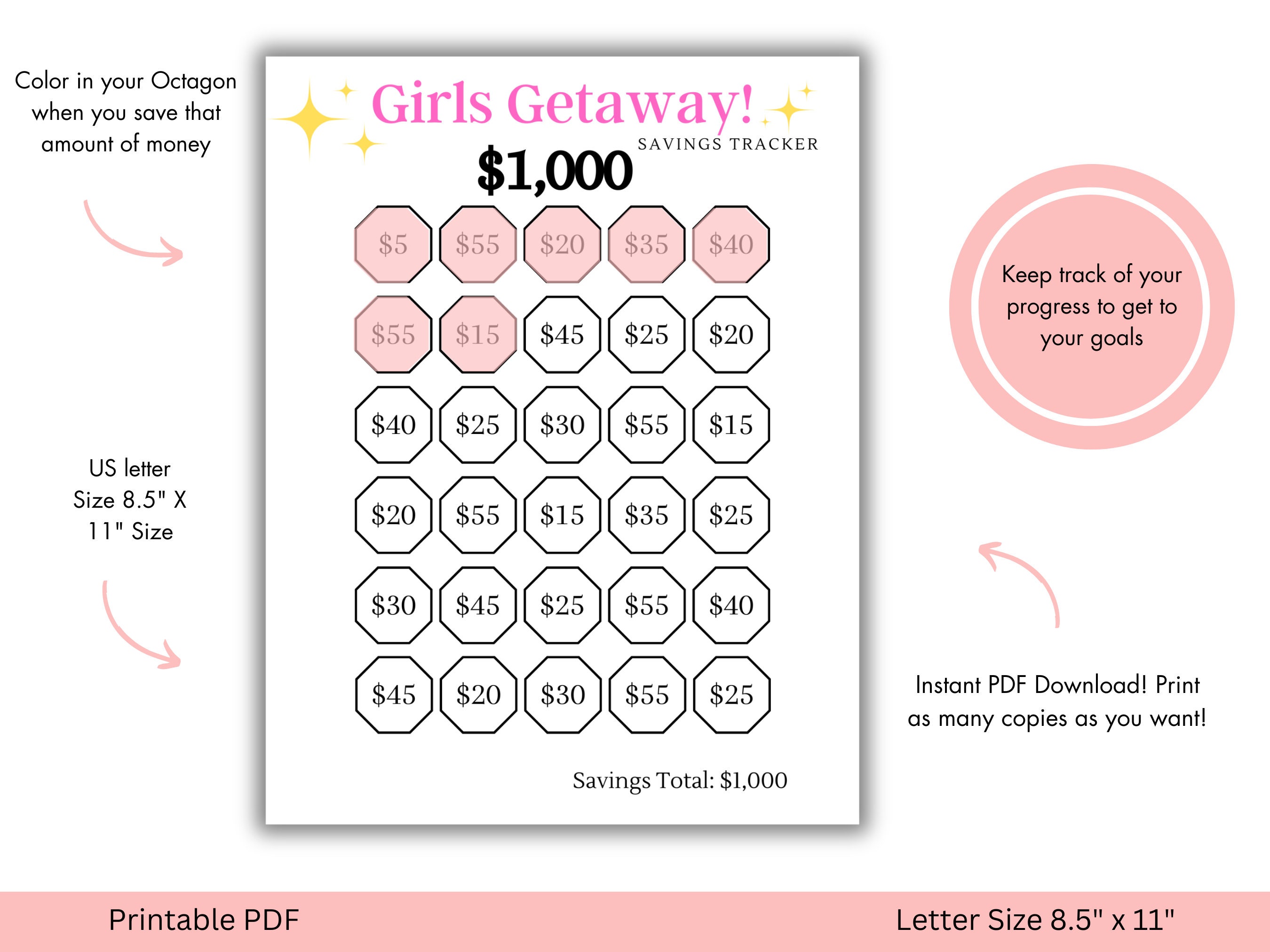 Printable Girls Trip Savings Challenge, Savings Tracker, Vacation ...