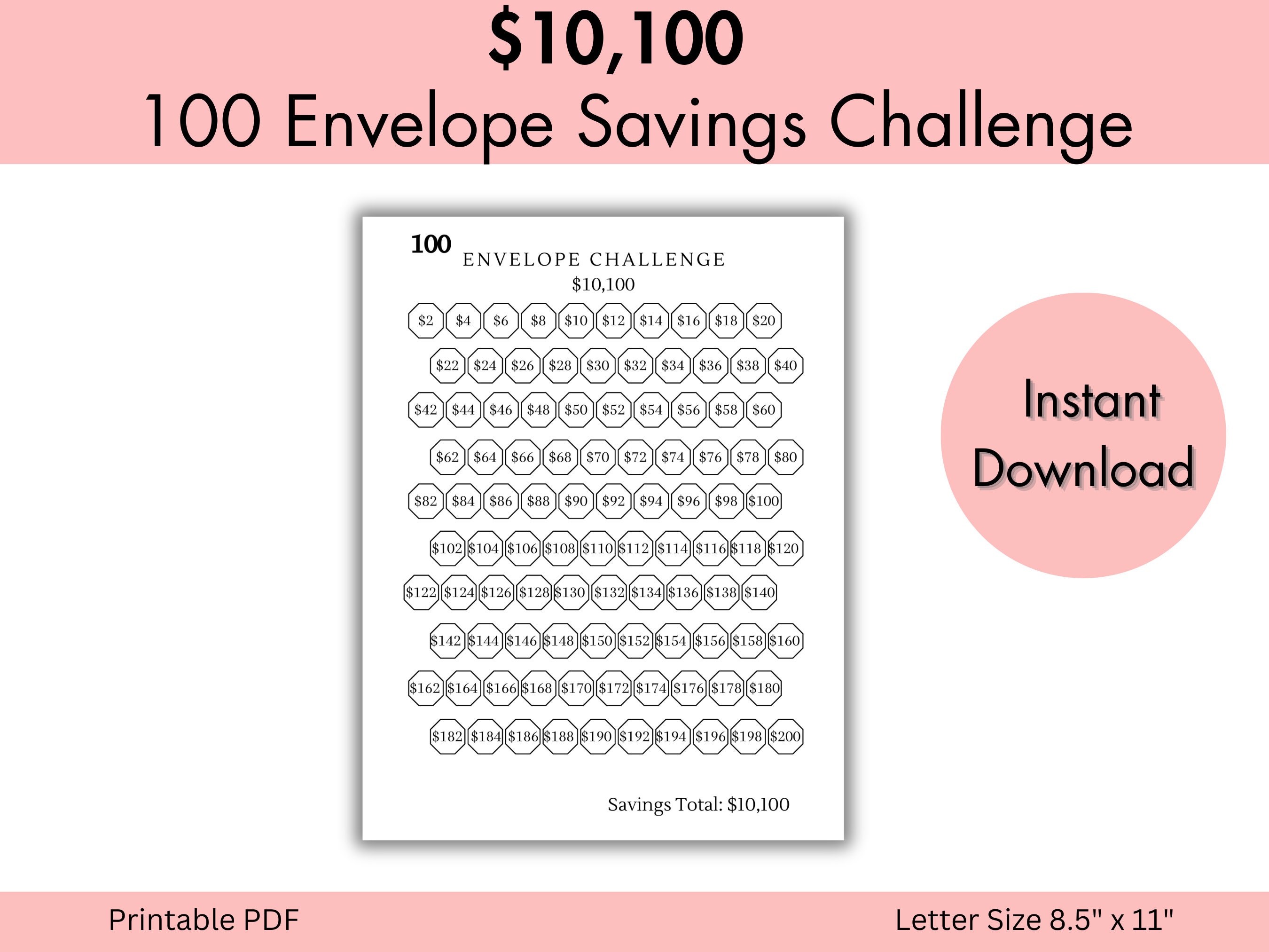Savings Tracker 100 Envelope Challenge Printable Goal Save - Etsy