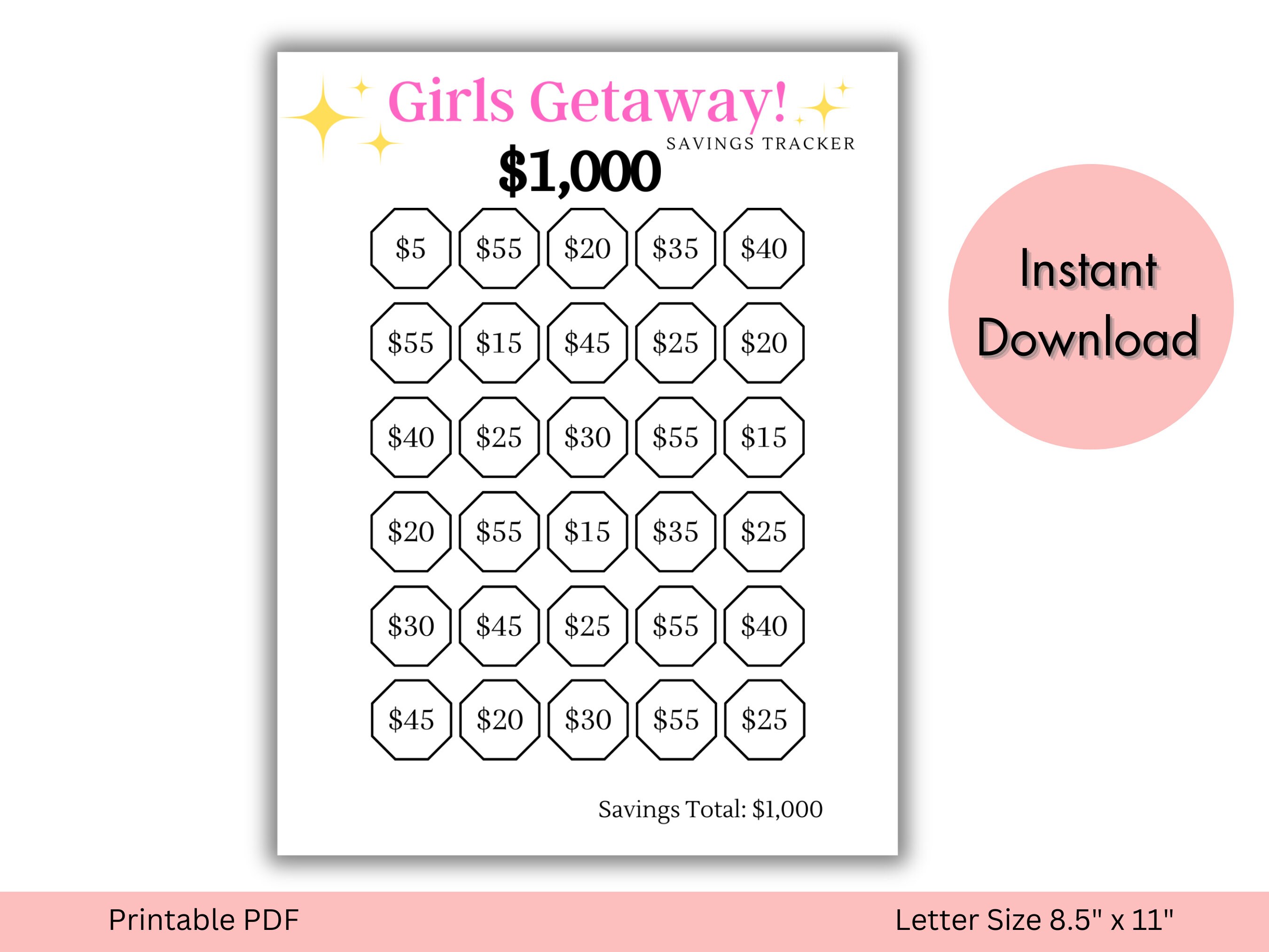 Printable Girls Trip Savings Challenge, Savings Tracker, Vacation ...