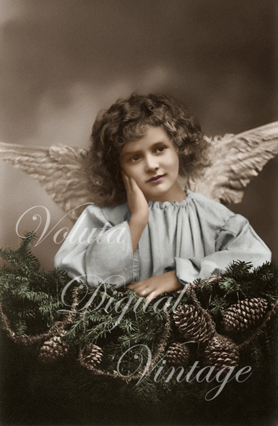 Pensive Angel With Pine Cones and Branches. Digital Download ...