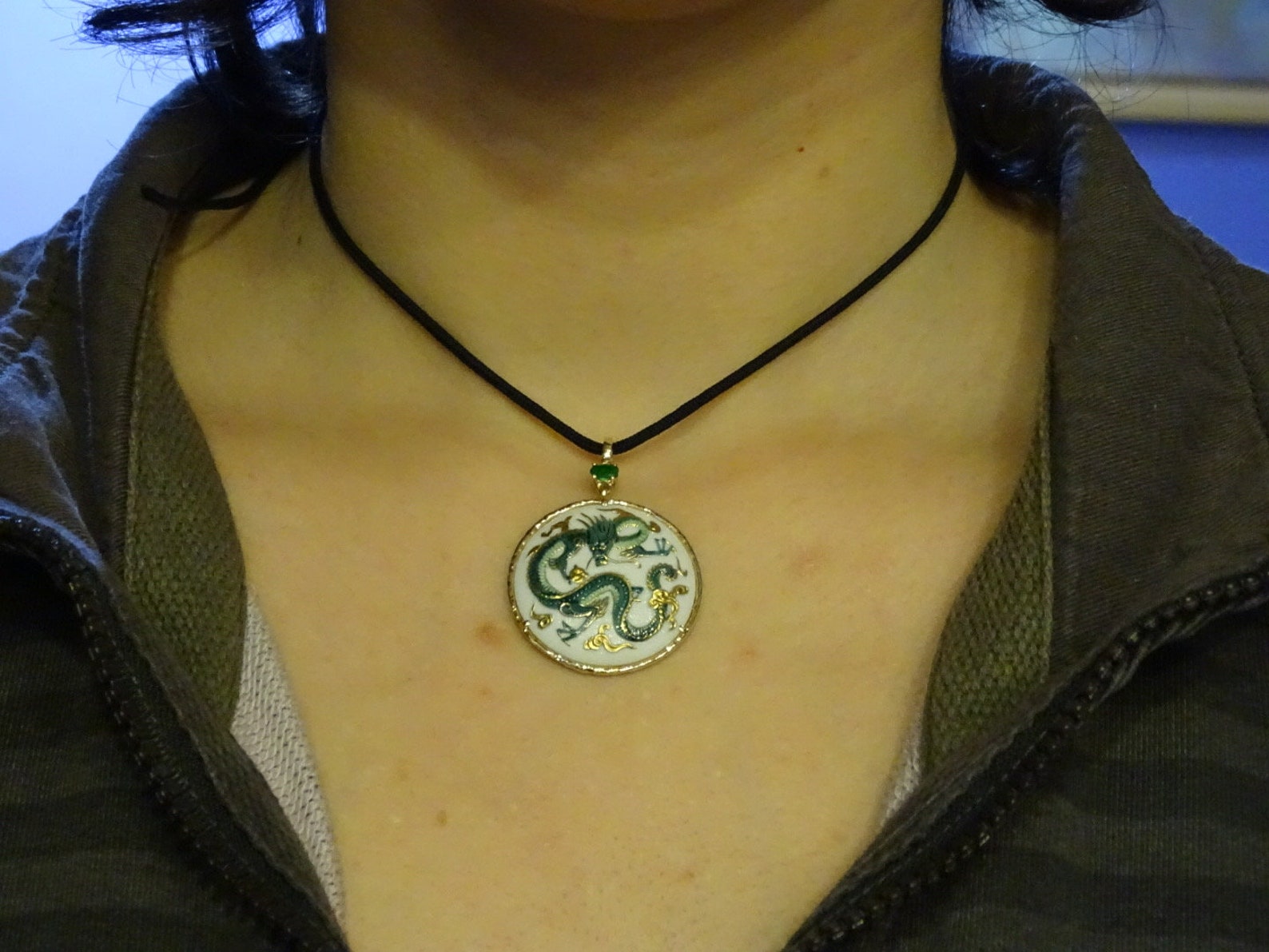 Rare Toshikane Green Dragon 14k Yellow Gold , 925 Silver Pendant With ...