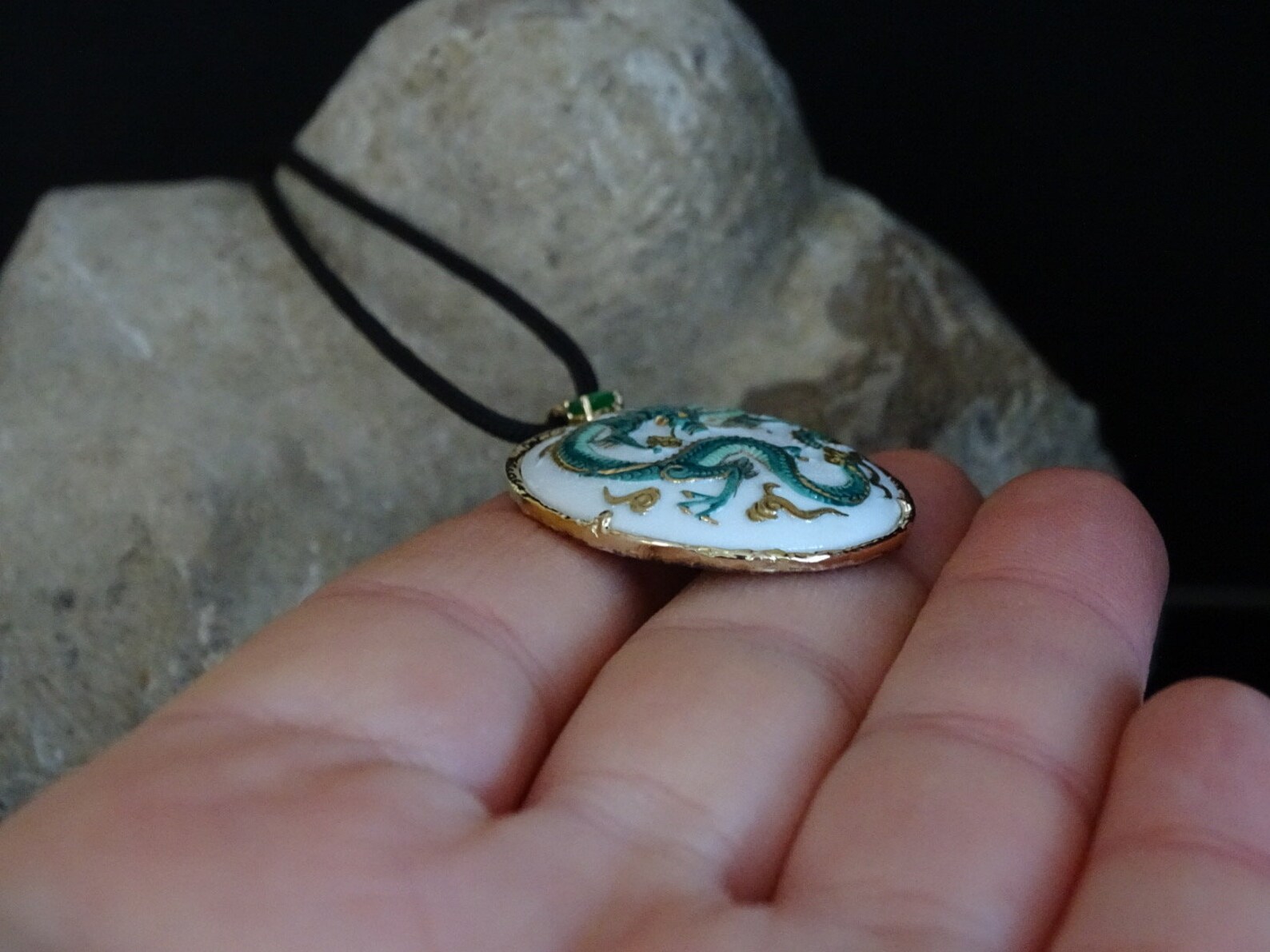 Rare Toshikane Green Dragon 14k Yellow Gold , 925 Silver Pendant With ...
