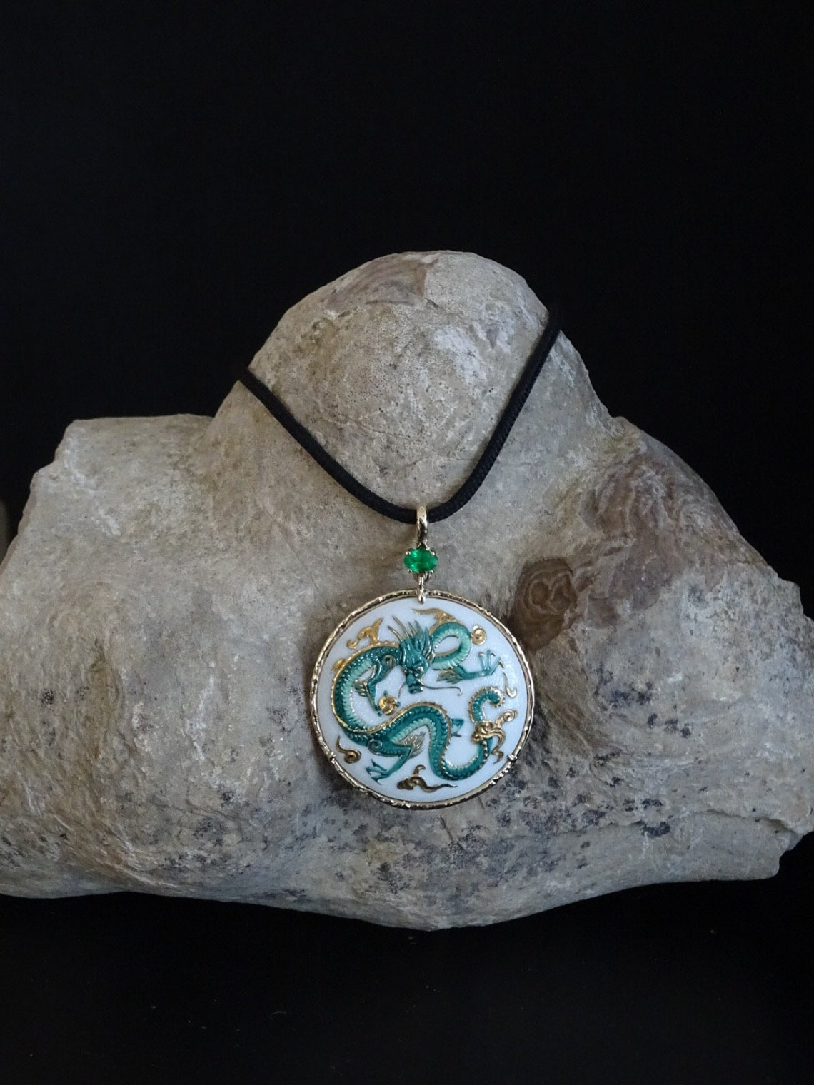 Rare Toshikane Green Dragon 14k Yellow Gold , 925 Silver Pendant With ...