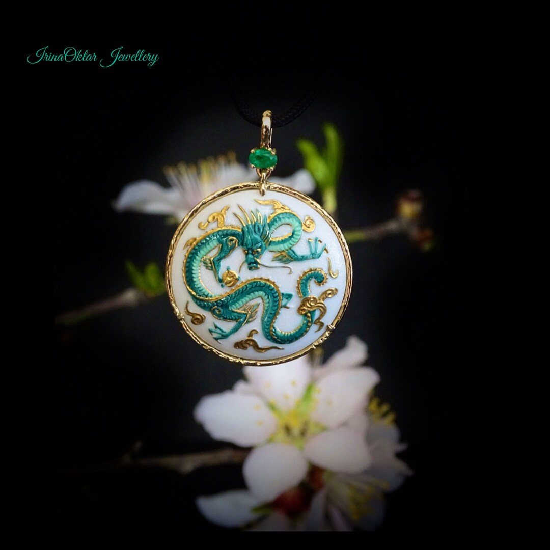 Rare Toshikane Green Dragon 14k Yellow Gold , 925 Silver Pendant With ...