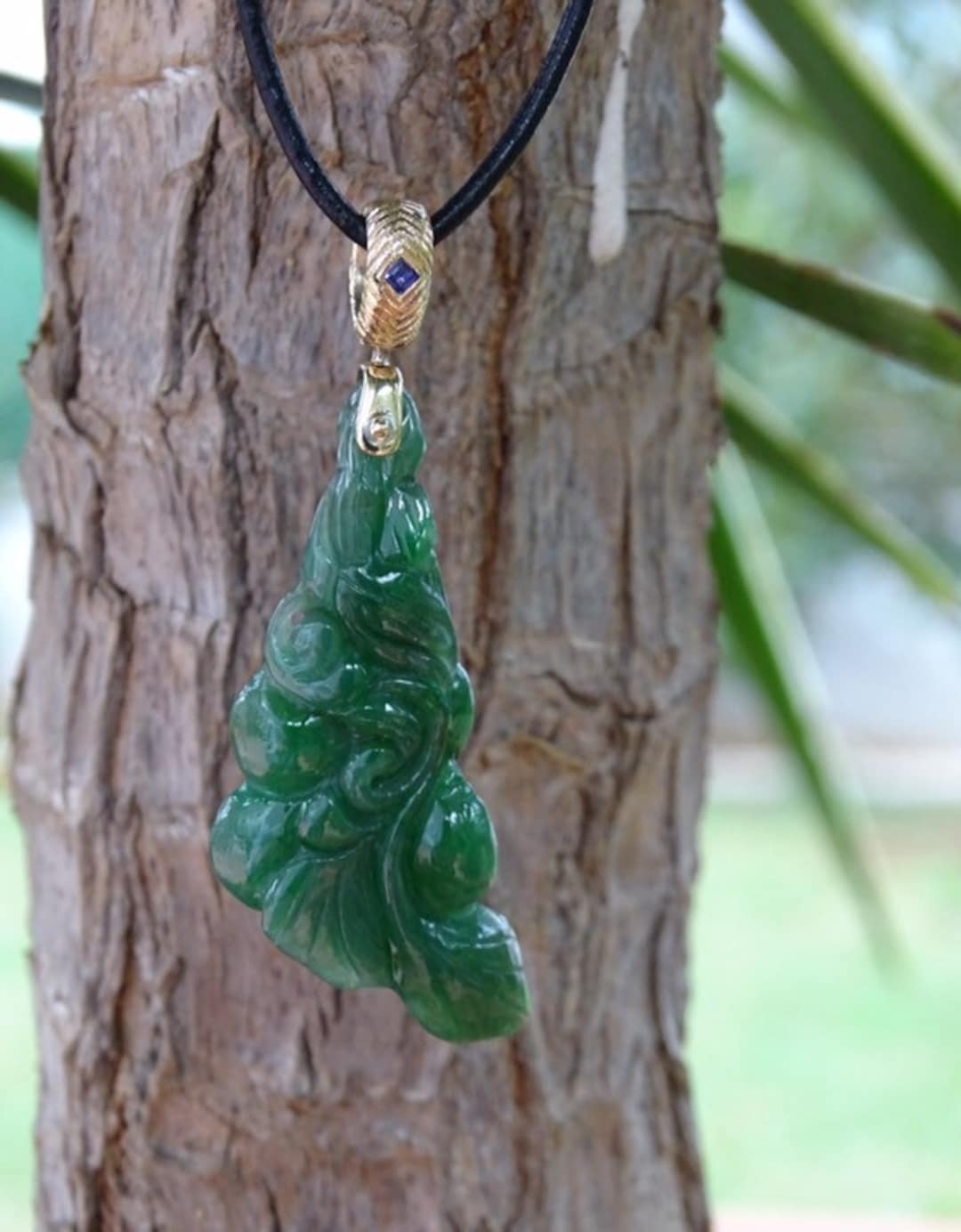 28,2ct Genuine Jadeite Jade Fancy Carving , 14k Gold Pendant With Multi ...