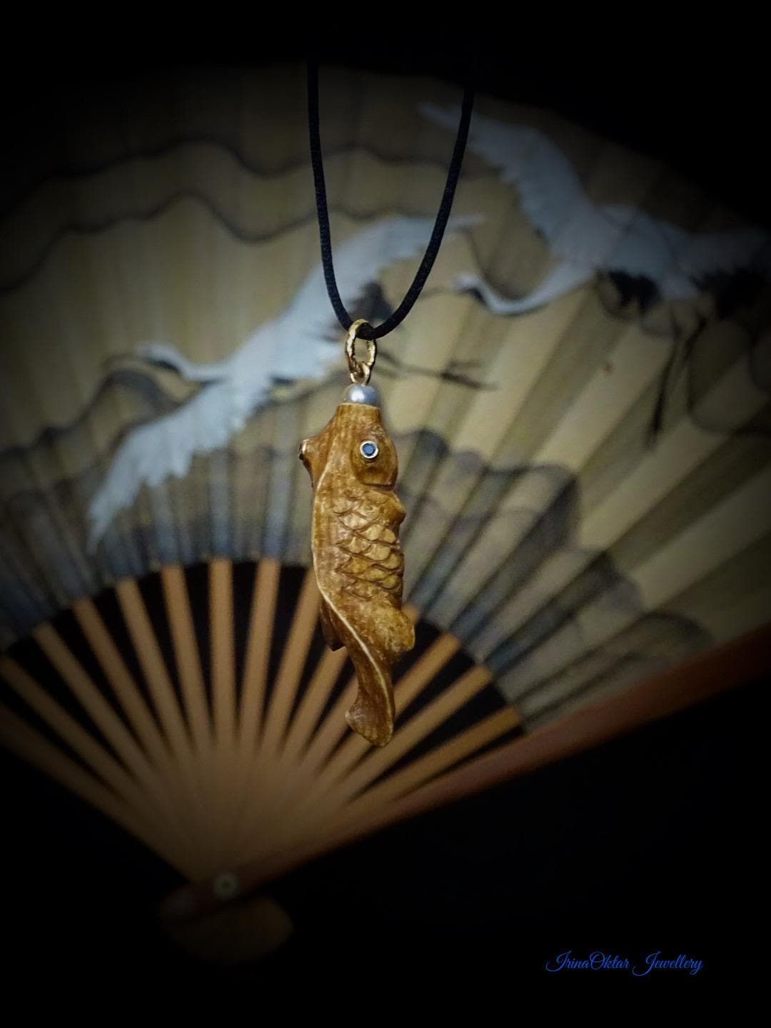 Antique Japanese/ Chinese Carved Bone Koi Fish 14k Yellow Gold Pendant ...