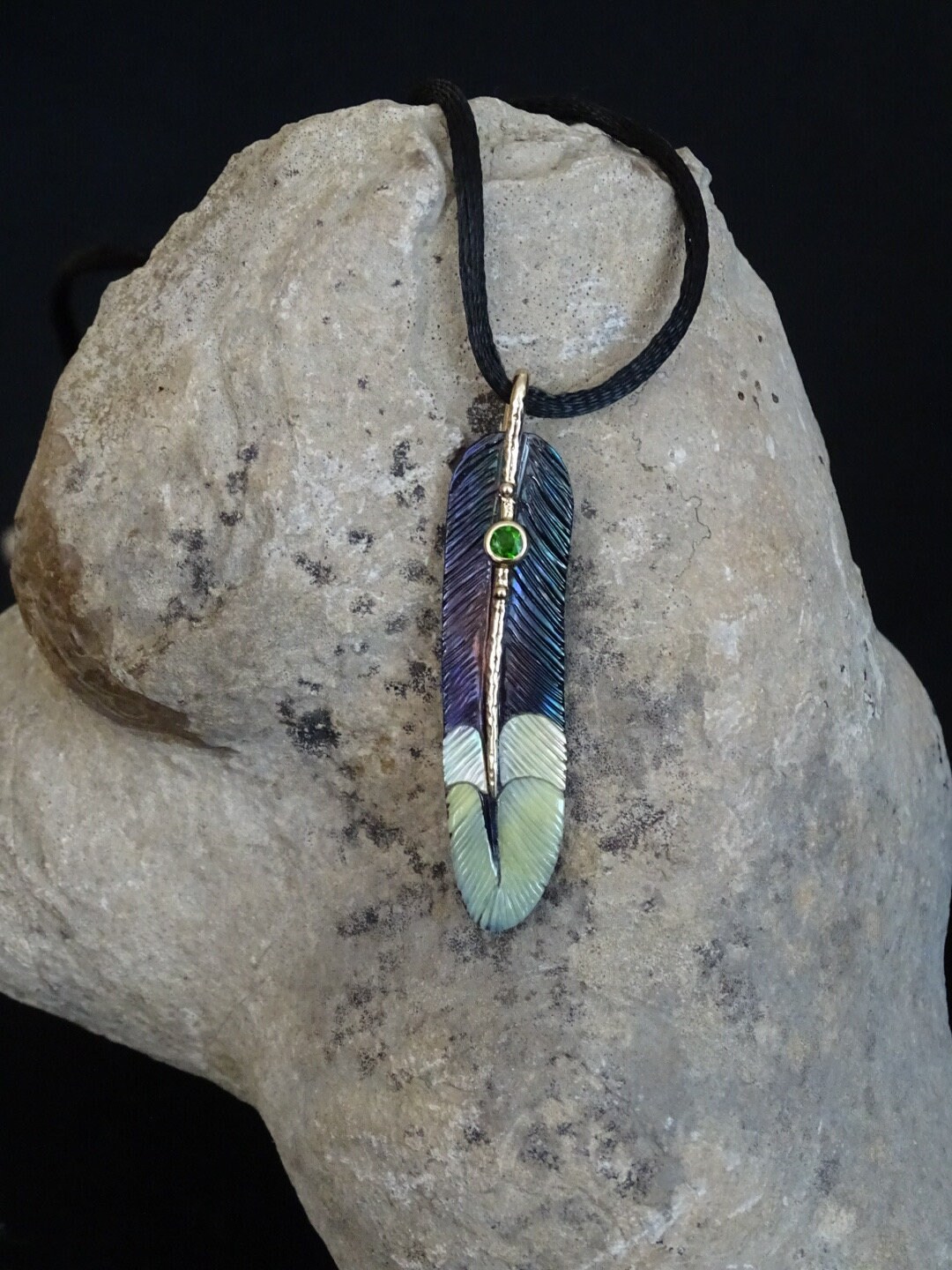 Carved Black Iridescent Pinna Shell , Golden MOP 14k Yellow Gold ...