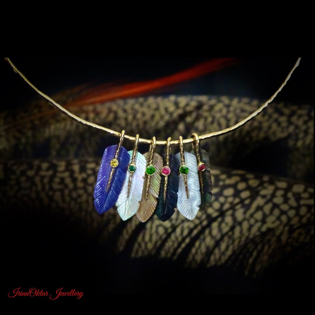 Reserved .carved Oyster Shell Feather Pendant: 14k Gold, Chrome ...