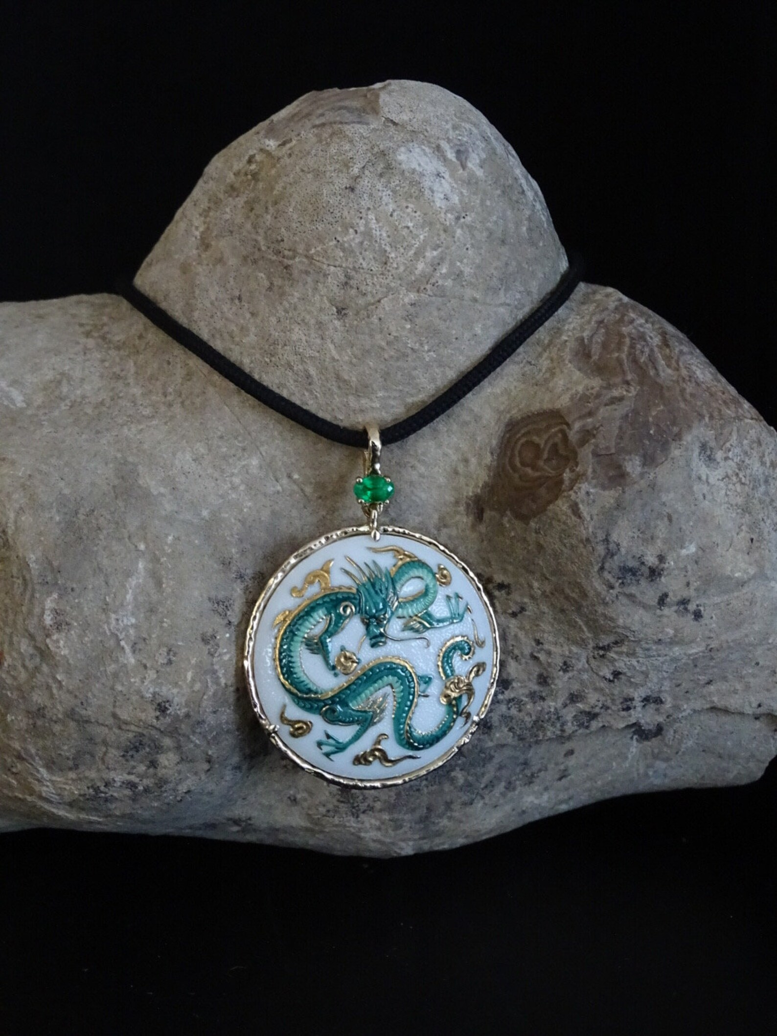 Rare Toshikane Green Dragon 14k Yellow Gold , 925 Silver Pendant With ...