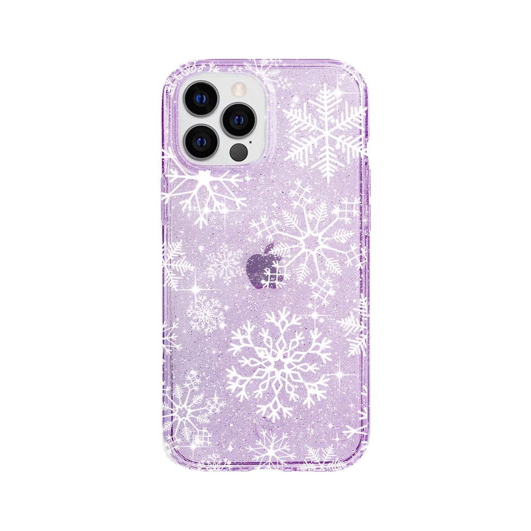 Snowflakes Winter iPhone Case Purple Glitter Protective iPhone 14 Case ...